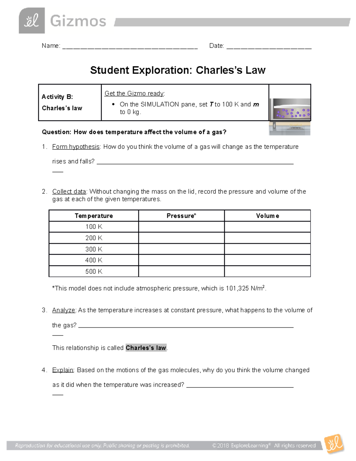 4 Laboratory Activity 4.6 (Part B) Gizmos Lab Charles' Law - 2018 Name ...