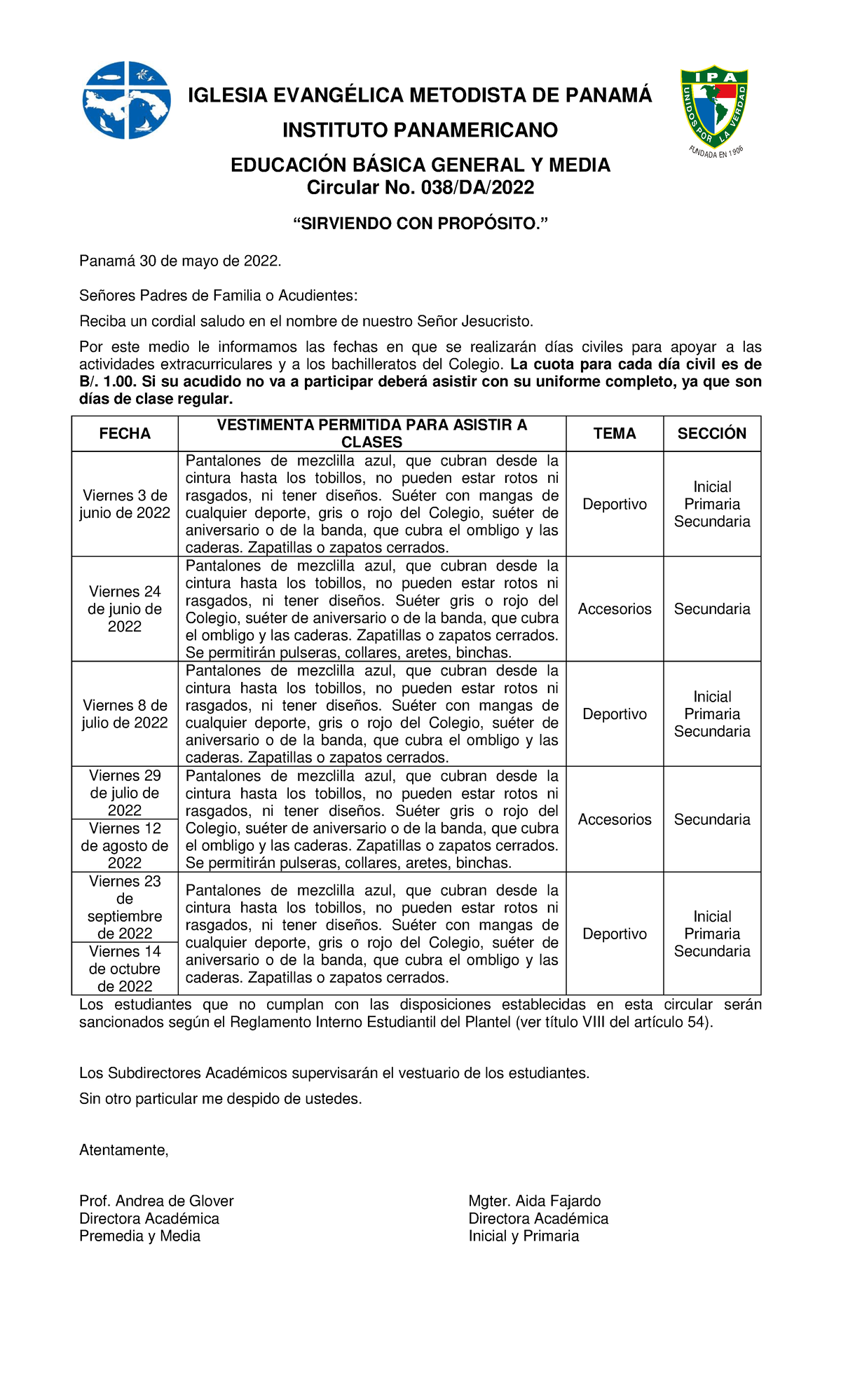 Circular dias civiles 2022 2 - IGLESIA EVANGÉLICA METODISTA DE PANAMÁ ...