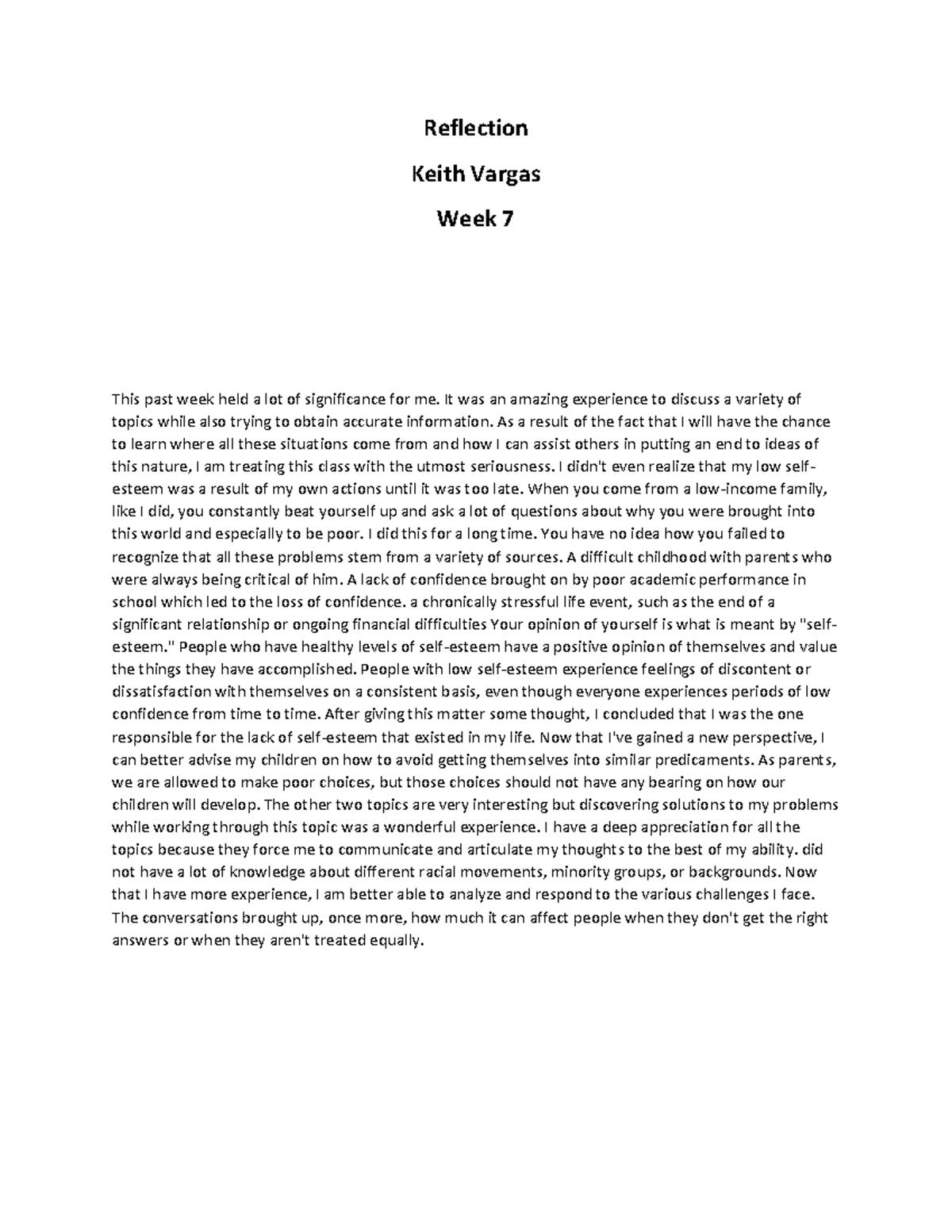 Reflection week 7 - summary - Reflection Keith Vargas Week 7 This past week held a lot of - Studocu