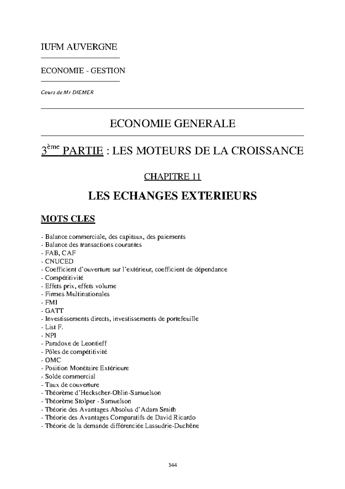 Echanges extérieurs Pensées économiques - IUFM AUVERGNE ECONOMIE ...