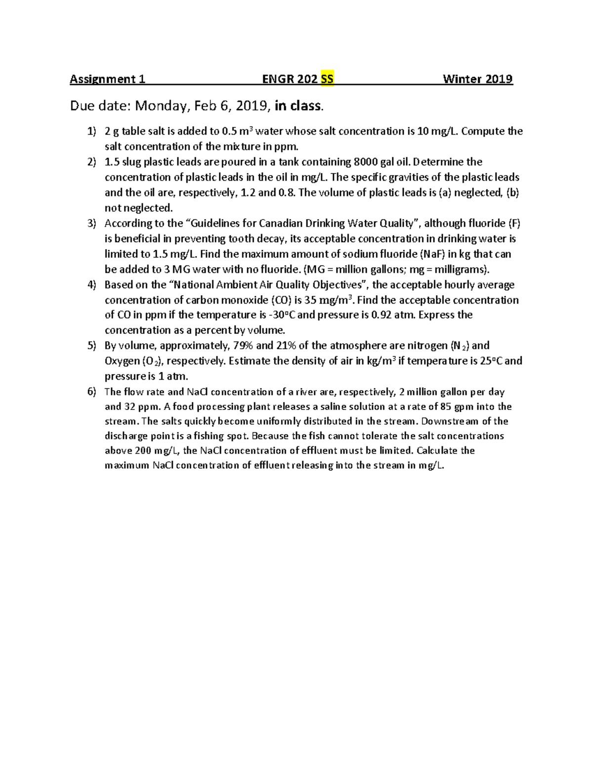 Assignment-1 Engr 202 environmental engineering and sustainable development - Assignment 1 ENGR ...