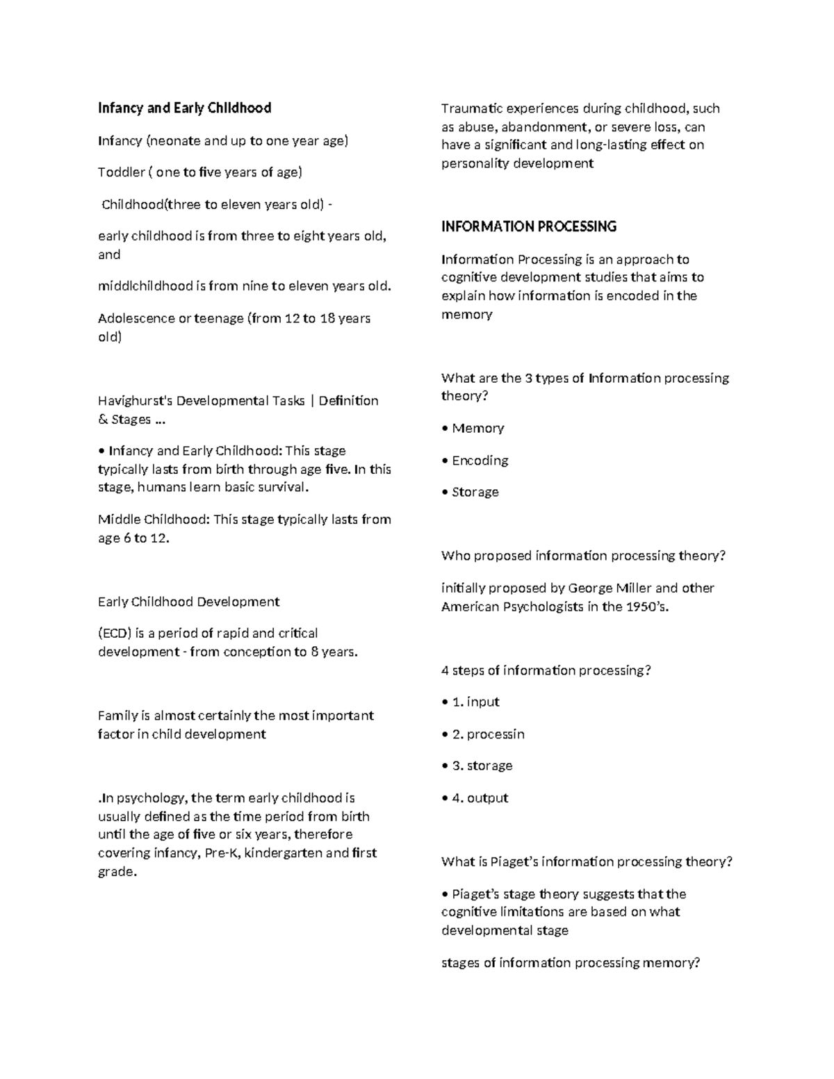 Reviewer midterm - Infancy and Early Childhood Infancy (neonate and up ...