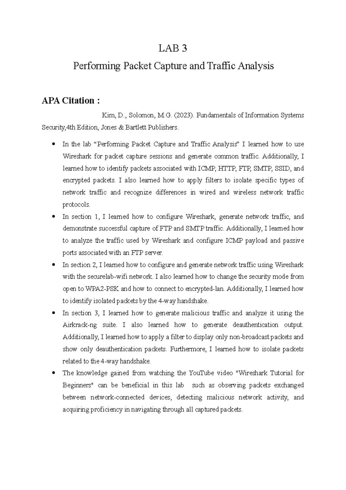 LAB 3 Report - hi thete - LAB 3 Performing Packet Capture and Traffic ...