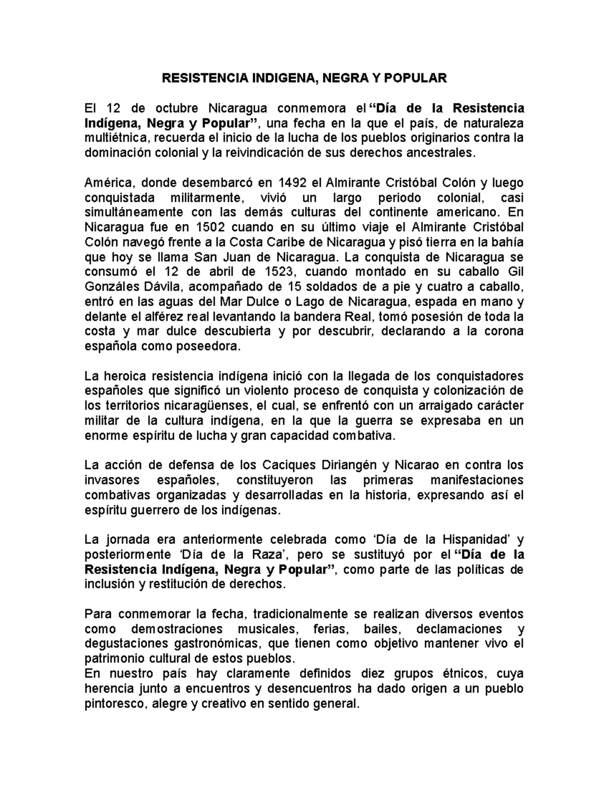 Resistencia Indigena - Celebración - RESISTENCIA INDIGENA, NEGRA Y POPULAR El 12 de octubre ...