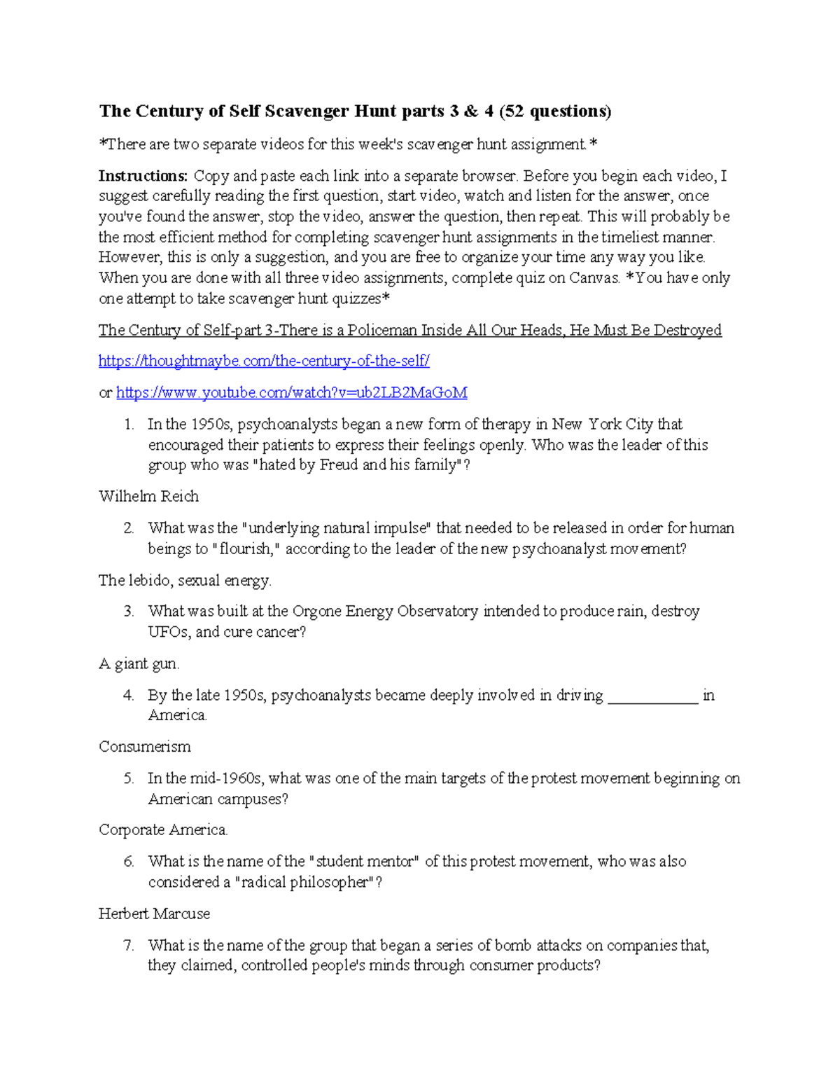 The Centuryof Self Scavenger Hunt parts 3&4 - The Century of Self ...