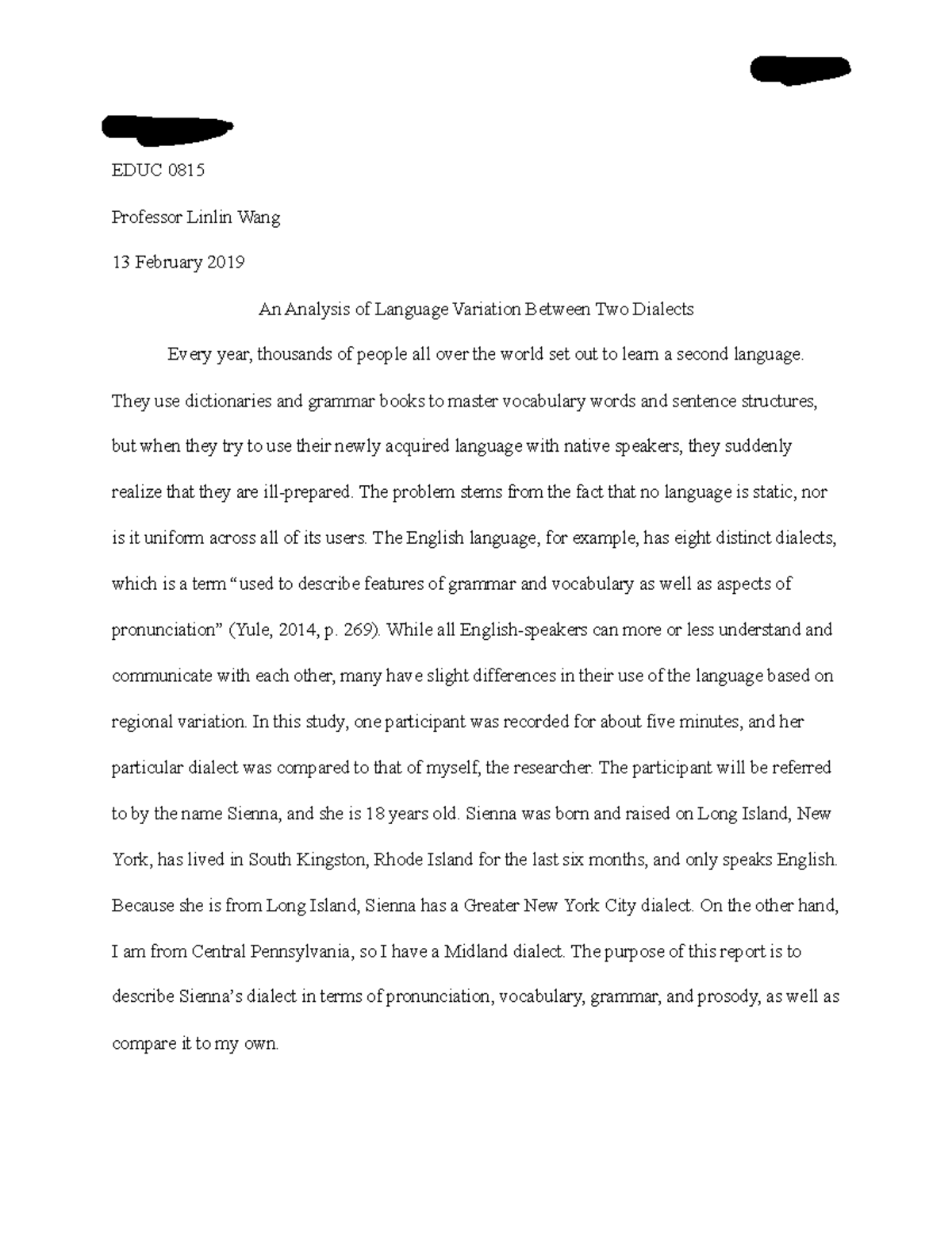Sample paper-Interview project - Jessica Nopper EDUC 0815 Professor ...