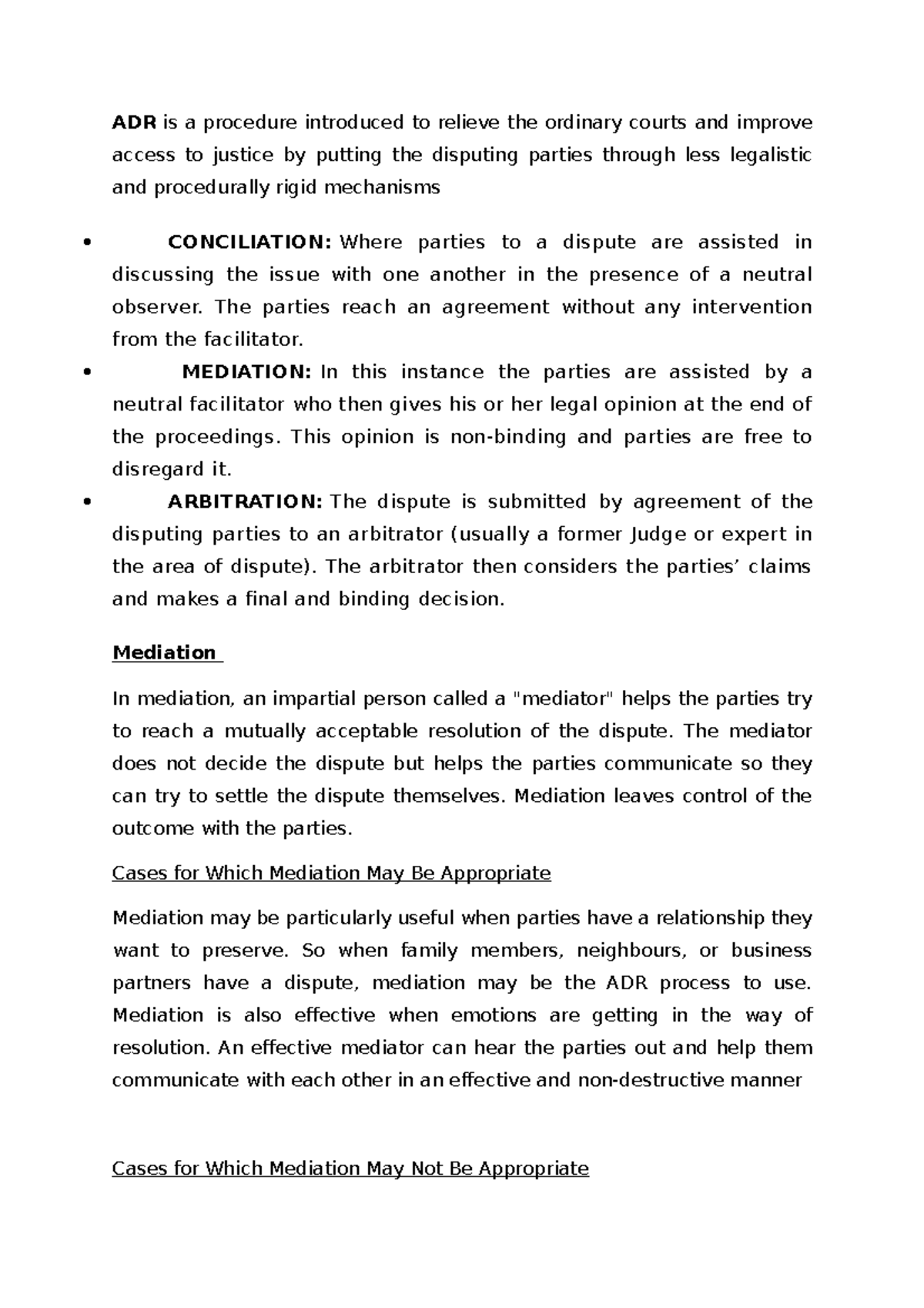 Week 9 Alternative Dispute Resolution - ADR is a procedure introduced ...