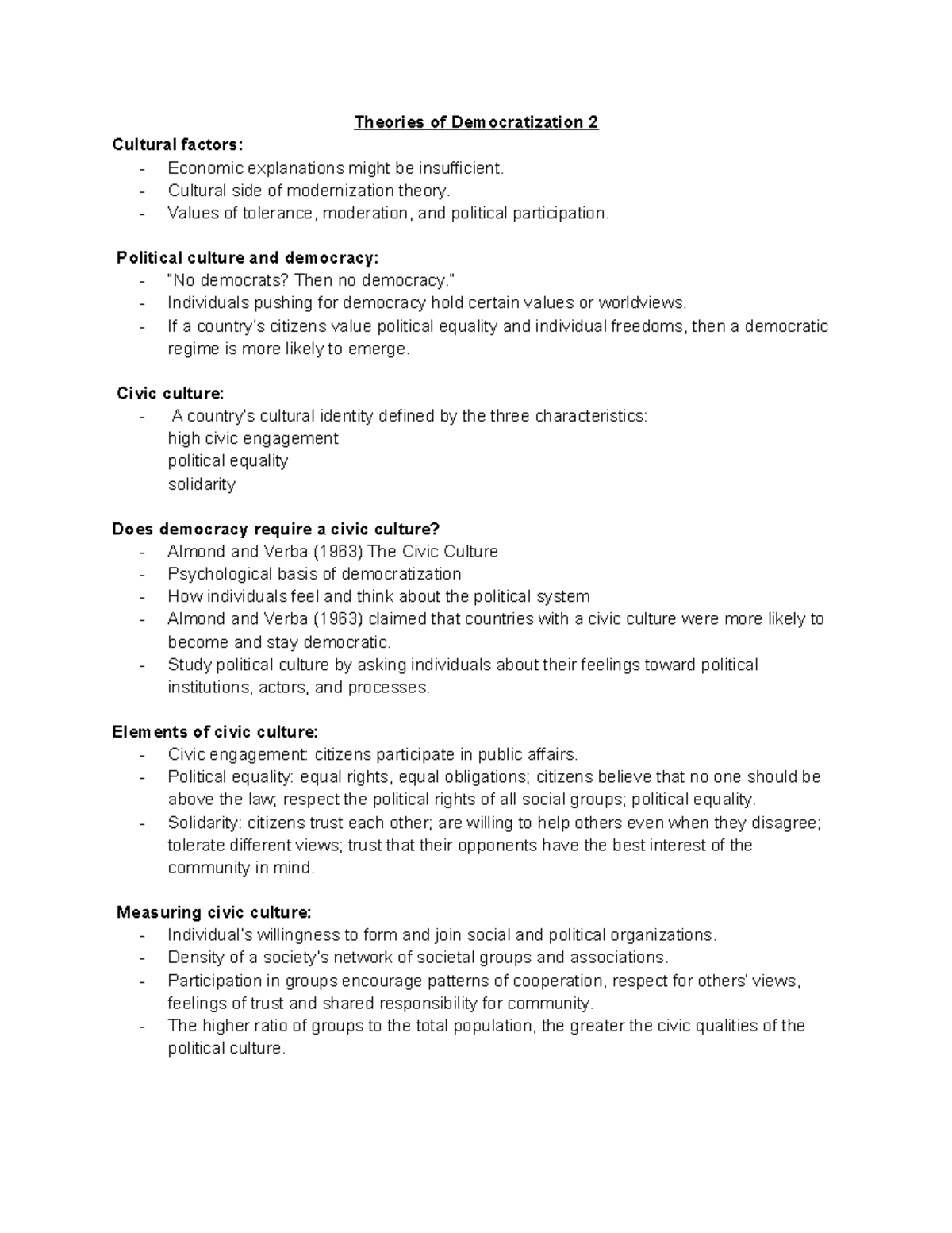 Polisci module 7 pt 3 - Theories of Democratization 2 Cultural factors ...