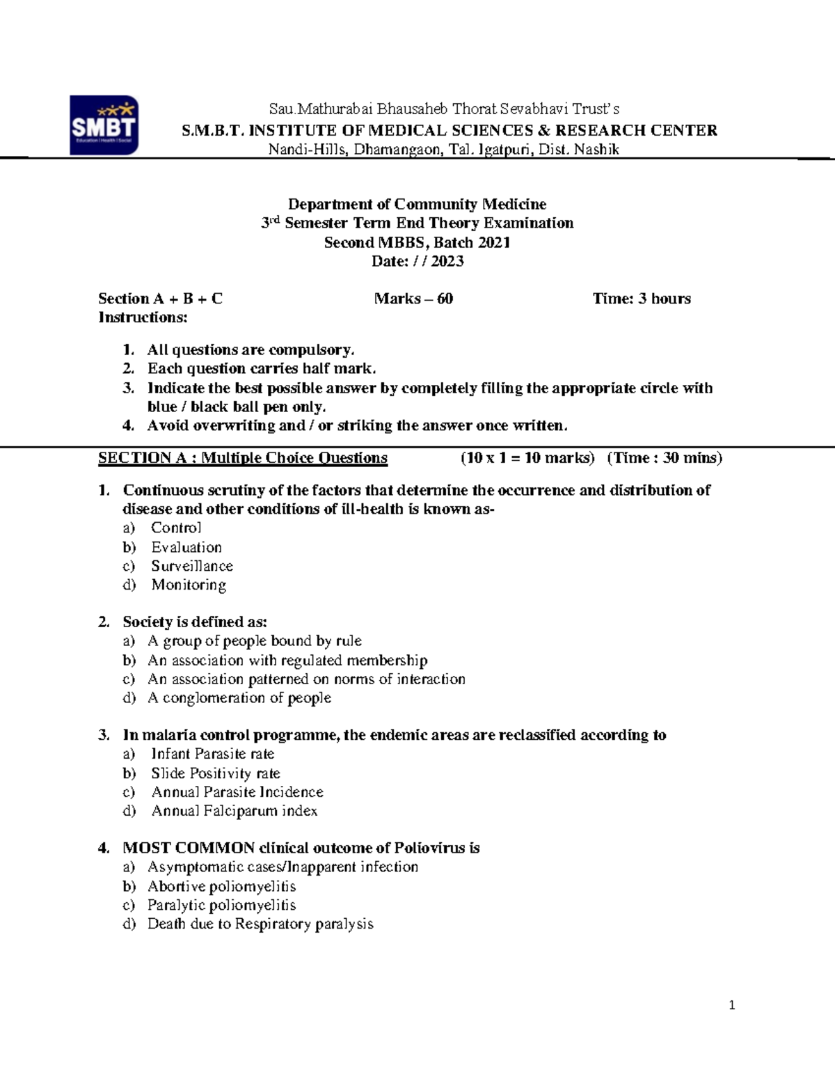 Term end paper - 1 Sau Bhausaheb Thorat Sevabhavi Trust’s S.M.B ...