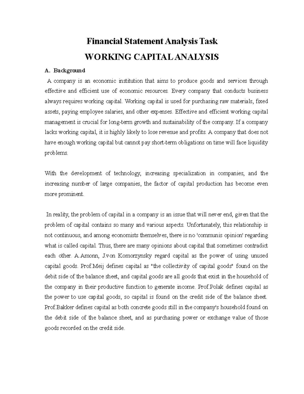 Financial statement Analysis Task - Financial Statement Analysis Task ...