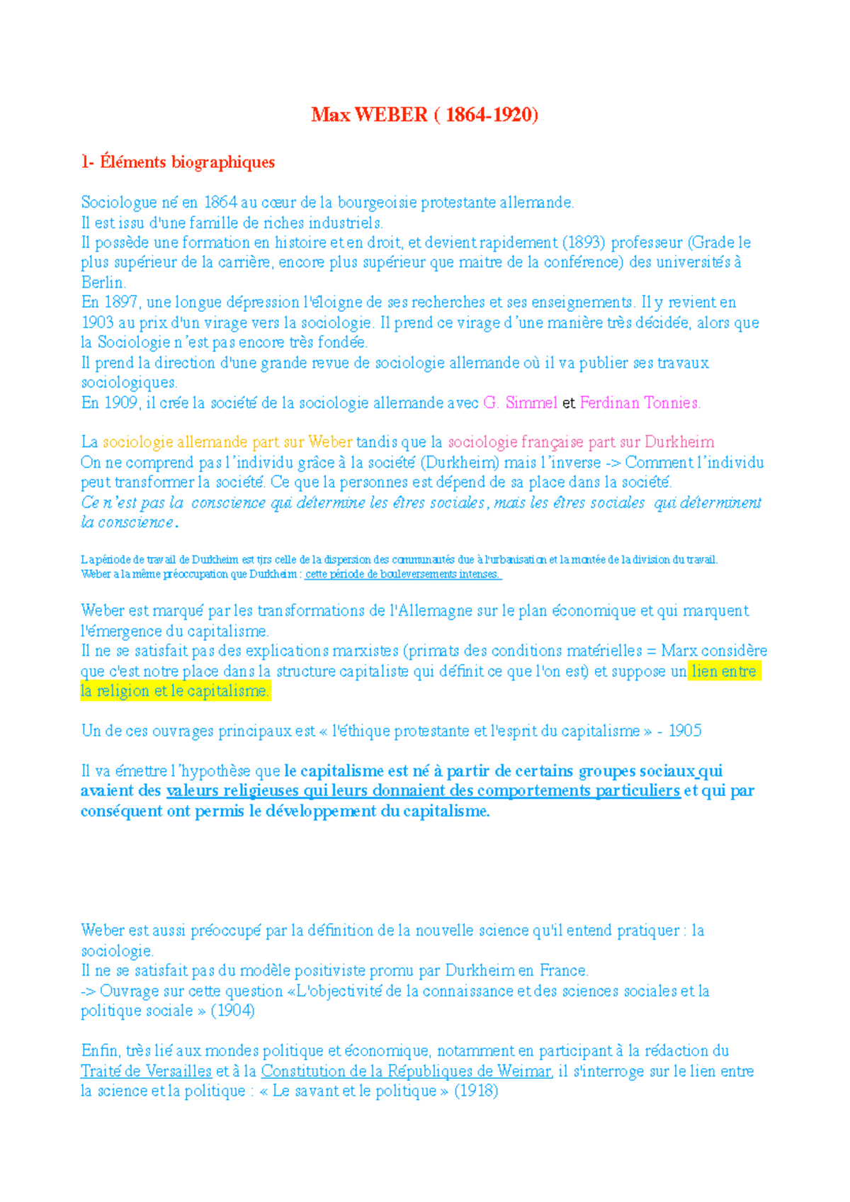 CM Socio Max Weber - Notes de cours 4 - Max WEBER ( Éléments ...