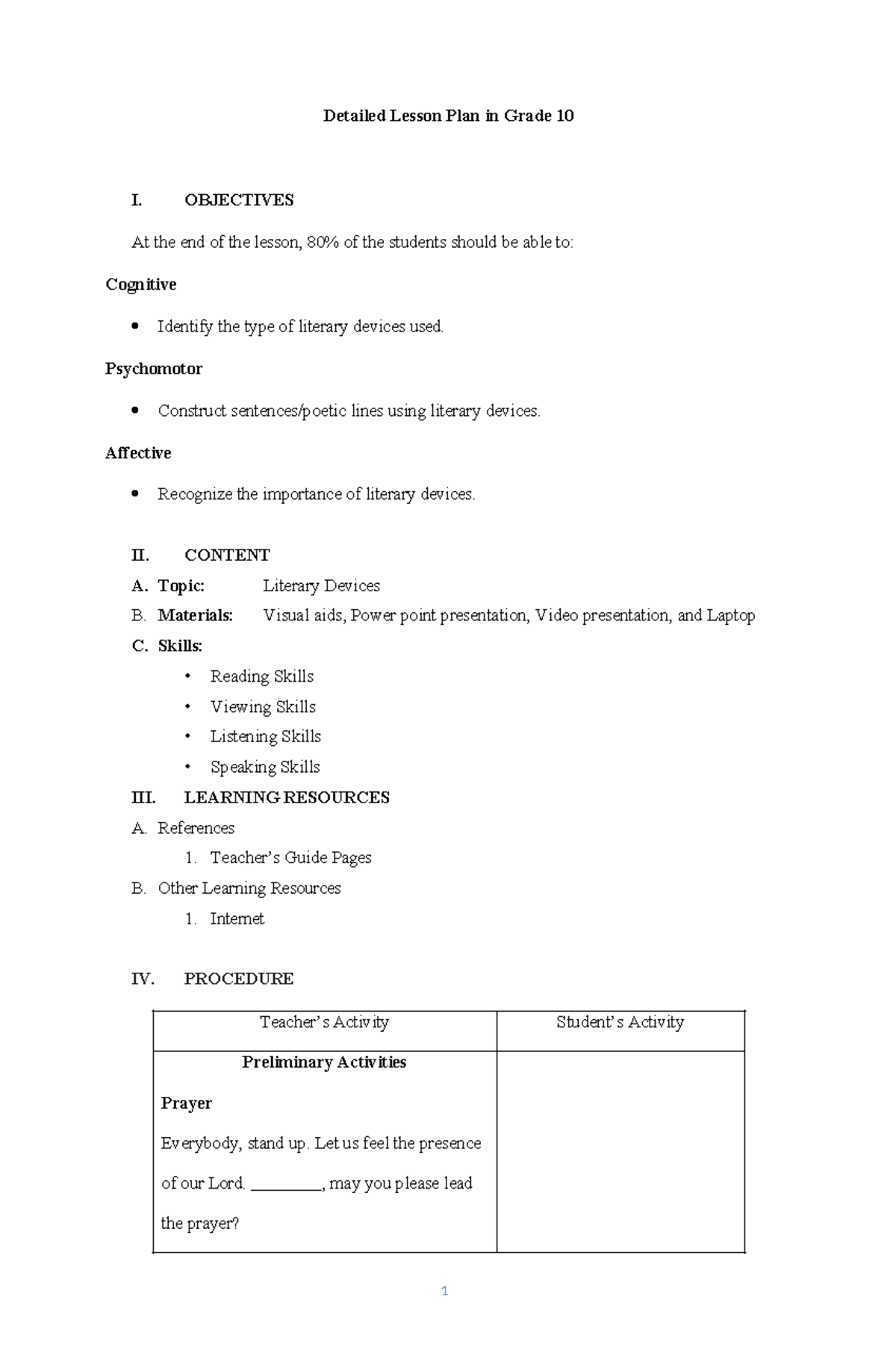 Literary Devices - Can be used in demo - Detailed Lesson Plan in Grade ...