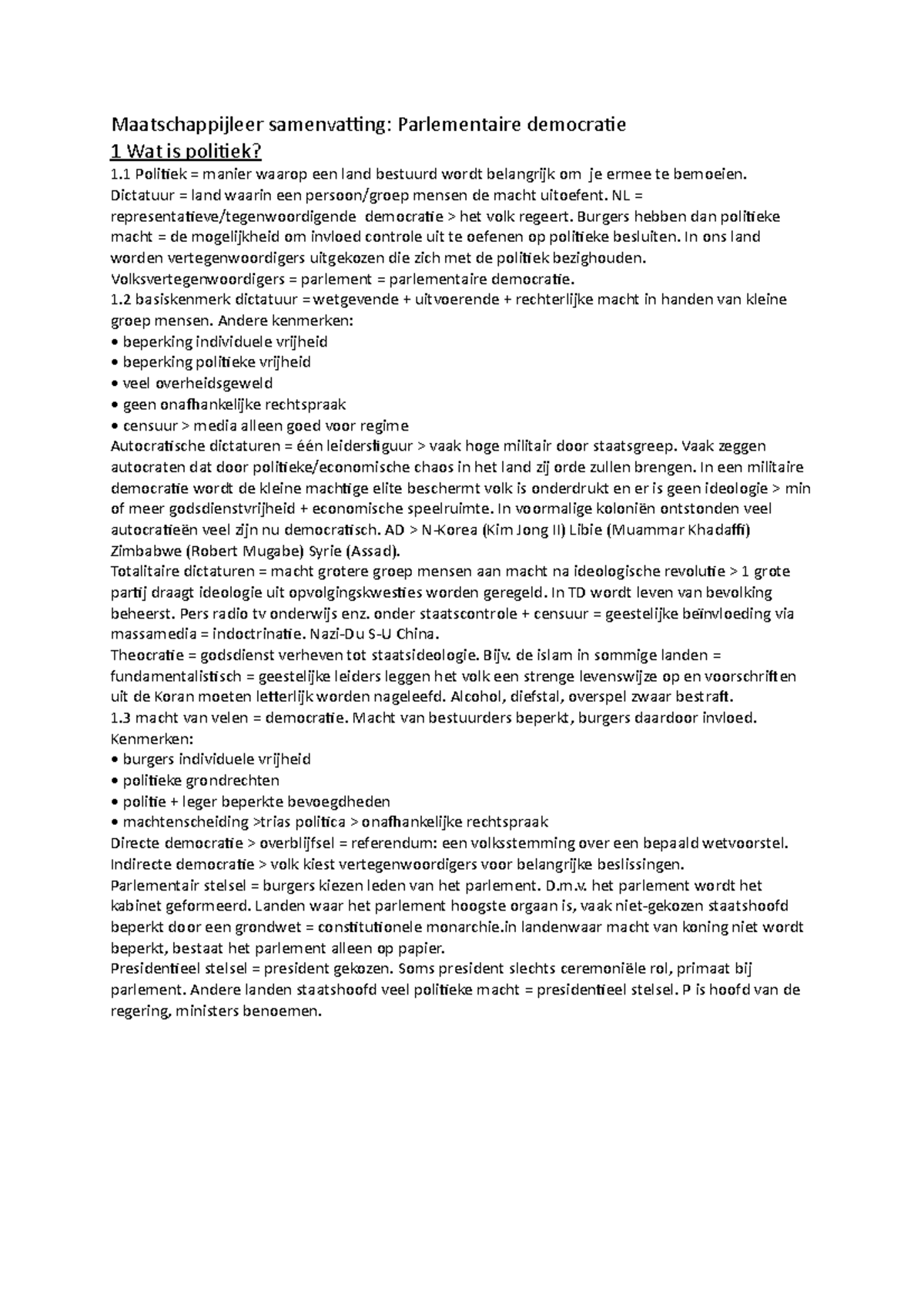 Maatschappijleer samenvatting - Dictatuur = land waarin een persoon ...