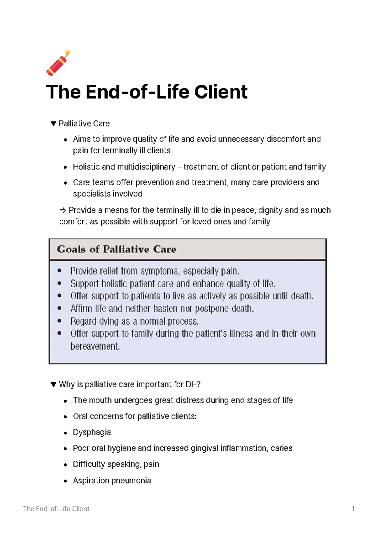 Week 10 - The End-of-Life Client - 🧨 The End-of-Life Client Palliative ...