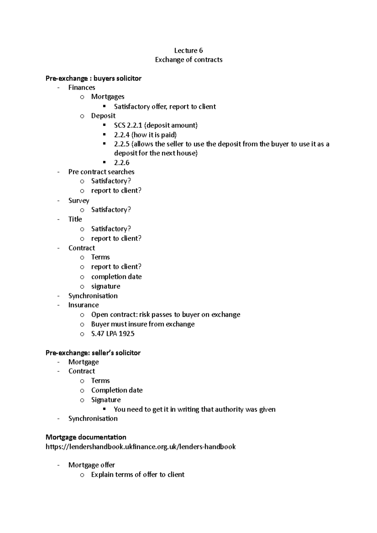Lecture 6 - Lecture 6 Exchange of contracts Pre-exchange : buyers ...