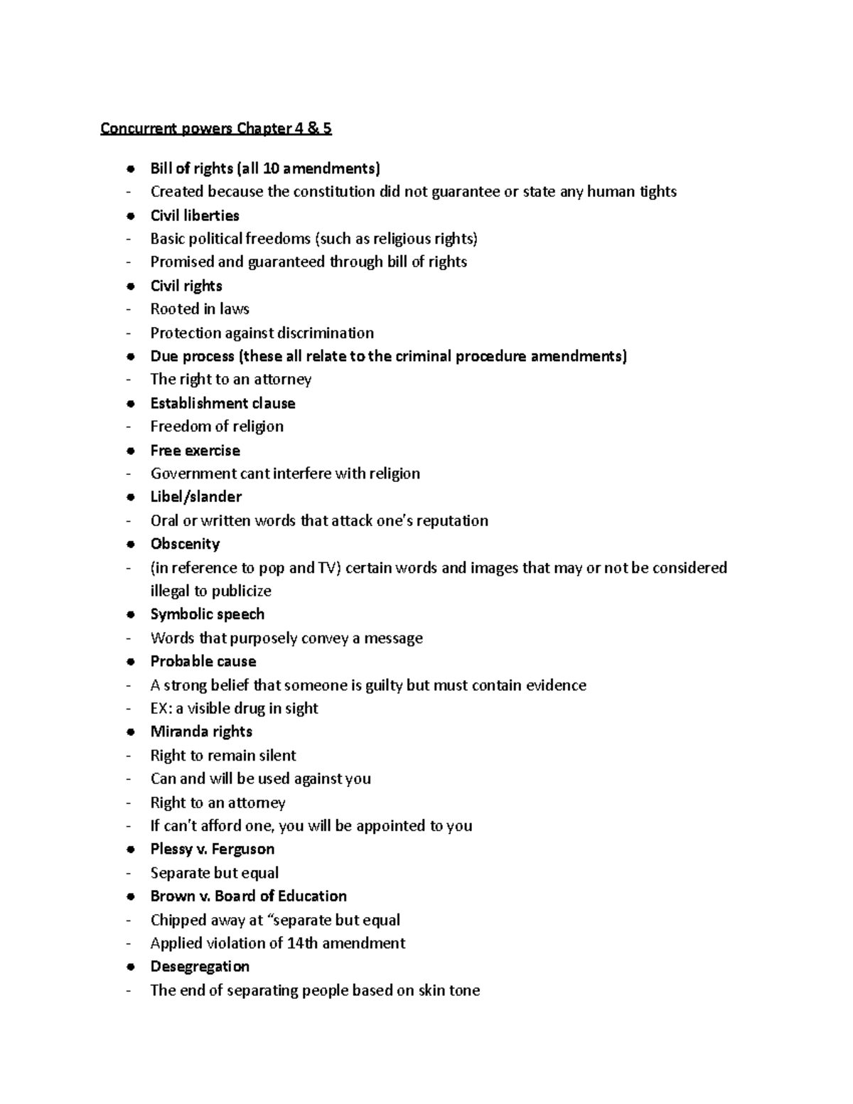 Study guide 2 - review sheet (midterm) - Concurrent powers Chapter 4 ...