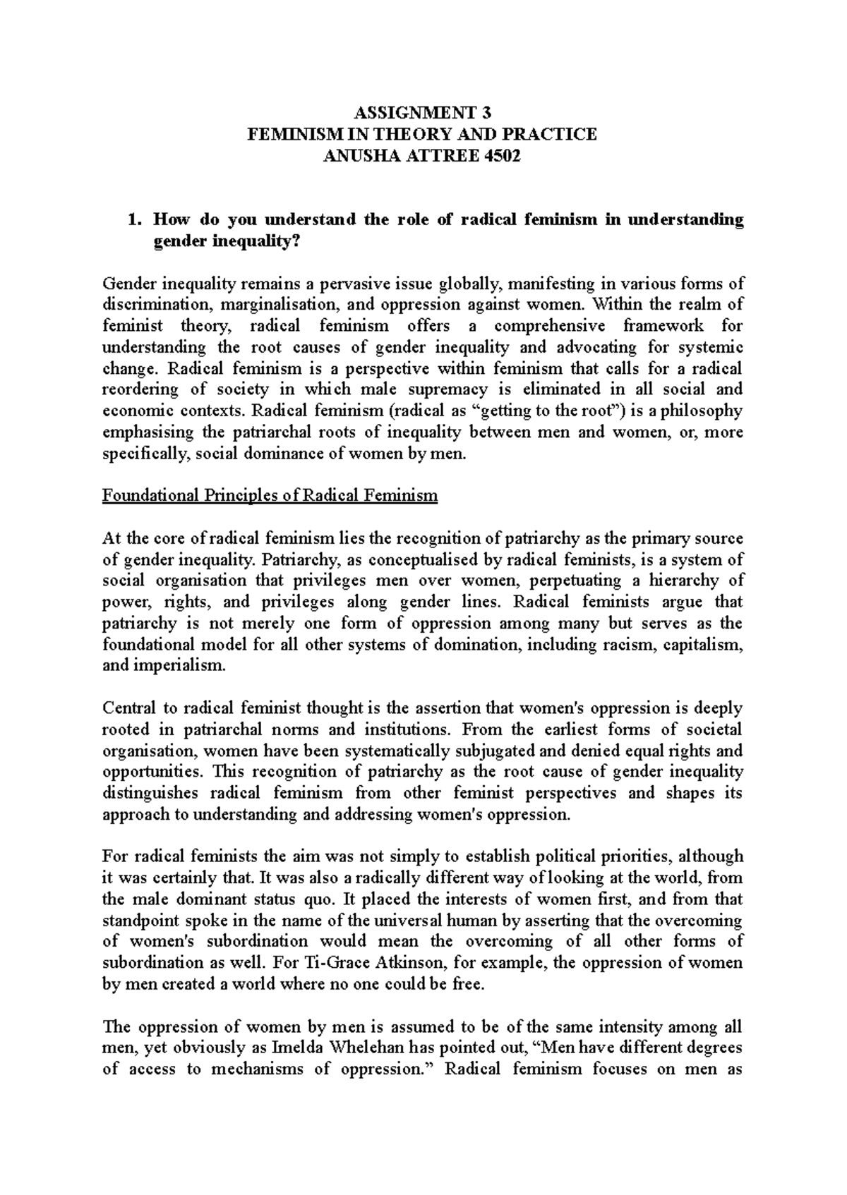 Assignment 3 - Summary Feminism theory and Practice - ASSIGNMENT 3 ...