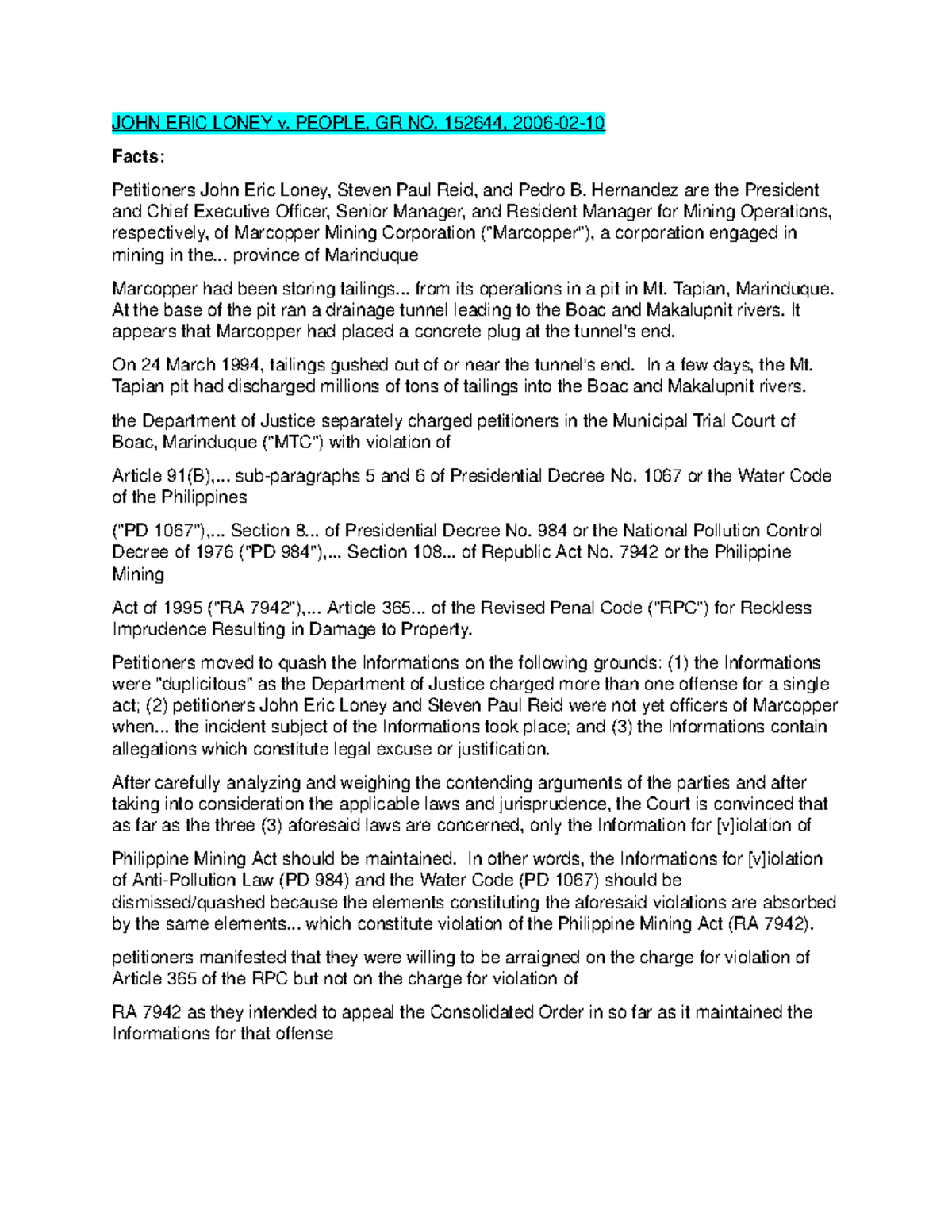 Criminal Procedure - Case Digest on Natural and Environmental laws ...