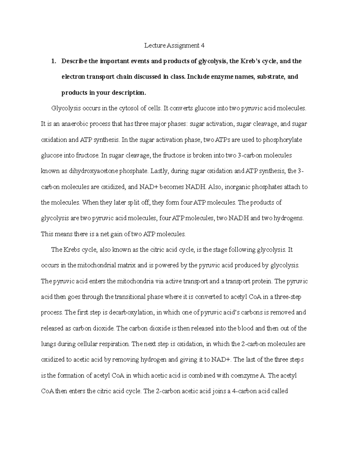 Lecture Assignment 4 - thompson - Lecture Assignment 4 1. Describe the important events and ...