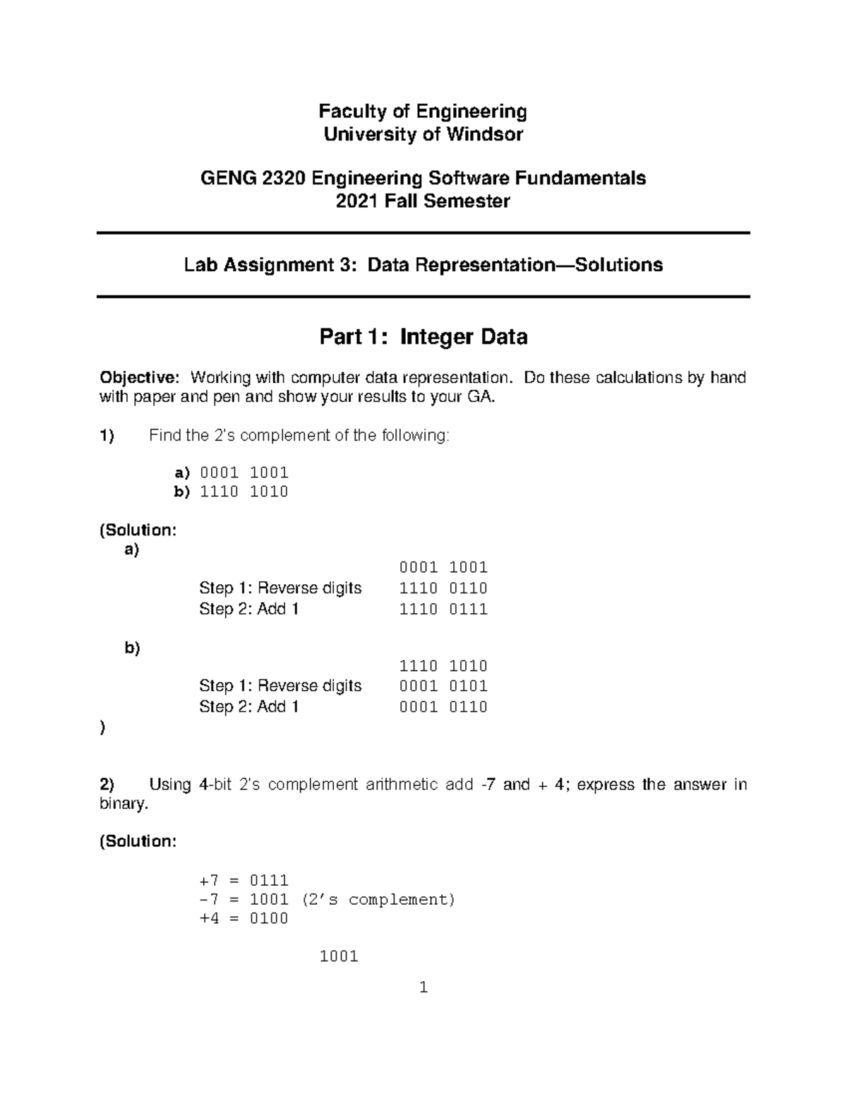 Lab Assignment 03 Solution - Faculty of Engineering University of ...