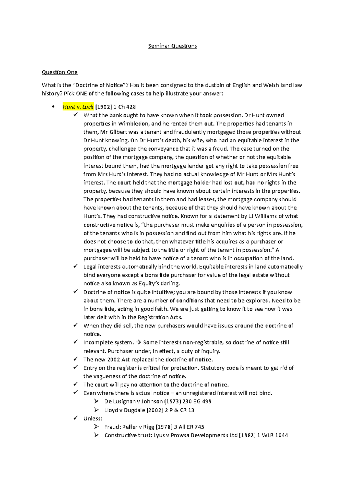 Seminar 3 - Finishing off Estates and Interests[ 6143] - Seminar ...