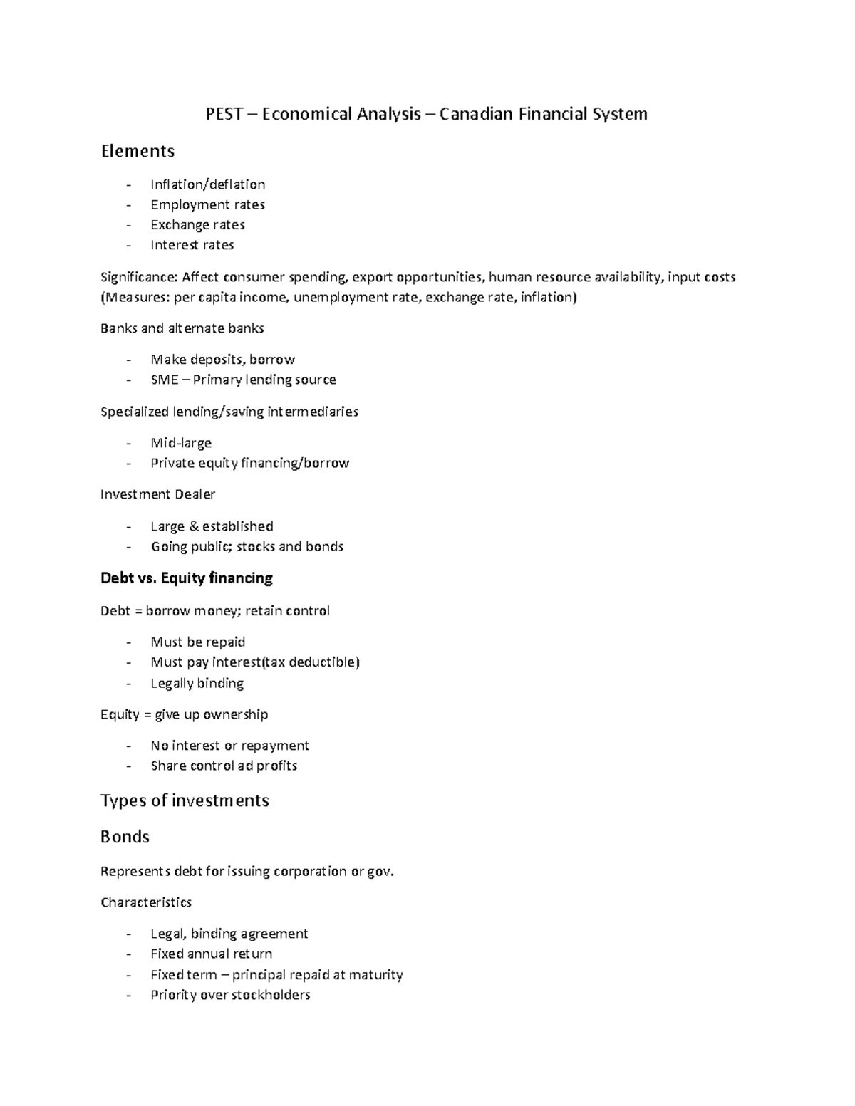 Bu111 - PEST - Economic - Summary Understanding Bus. Environment - PEST ...