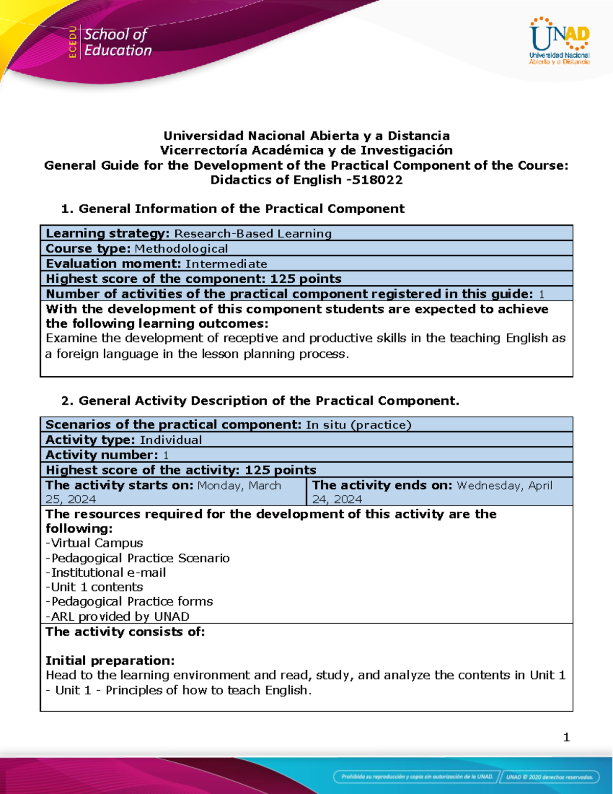 Activity Guide for the Development of the Practical Component and Evaluation Rubric - Unit 1 ...