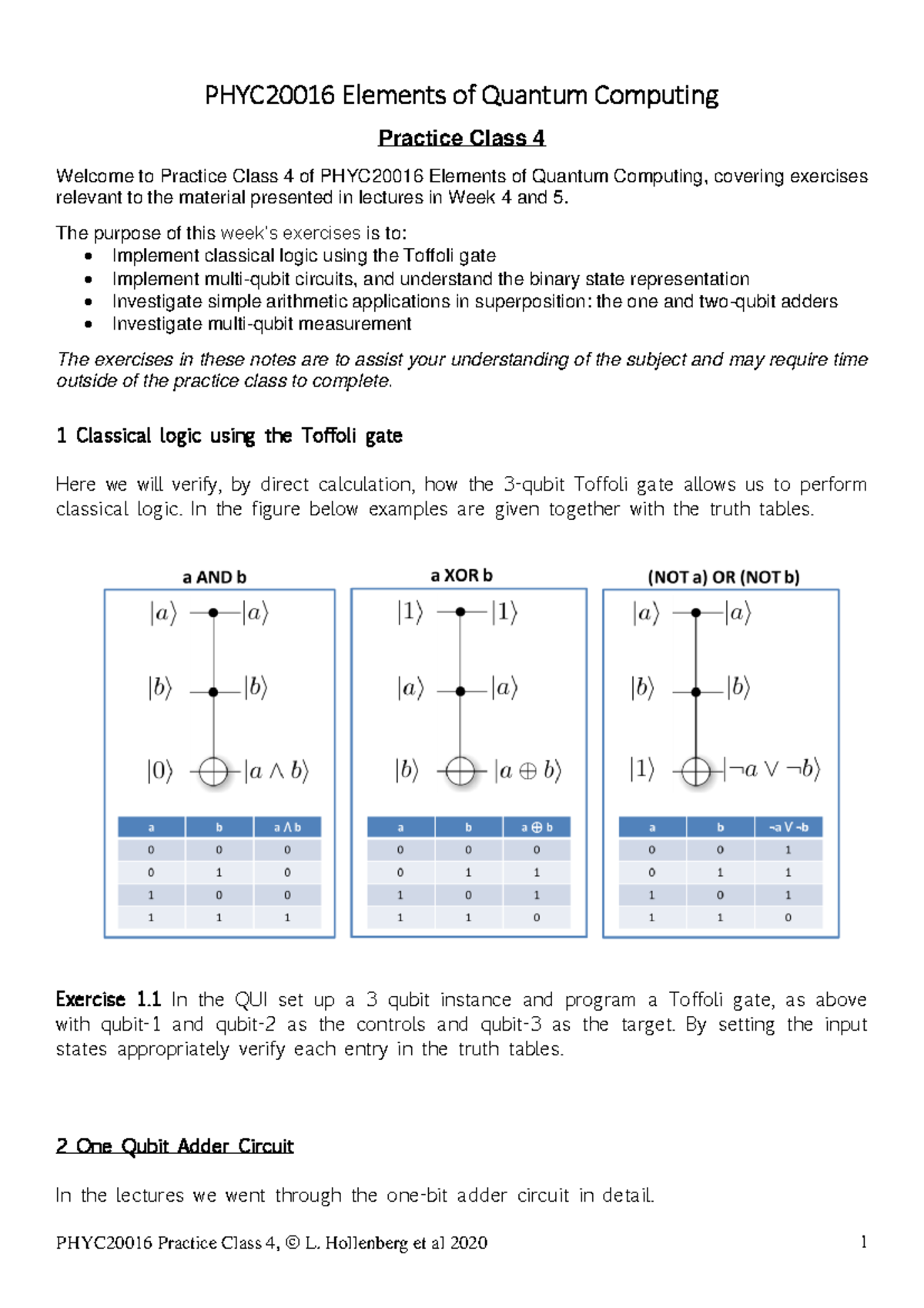 Elements of Quantum Computing Prac Class 4 Questions - PHYC 20016 ...