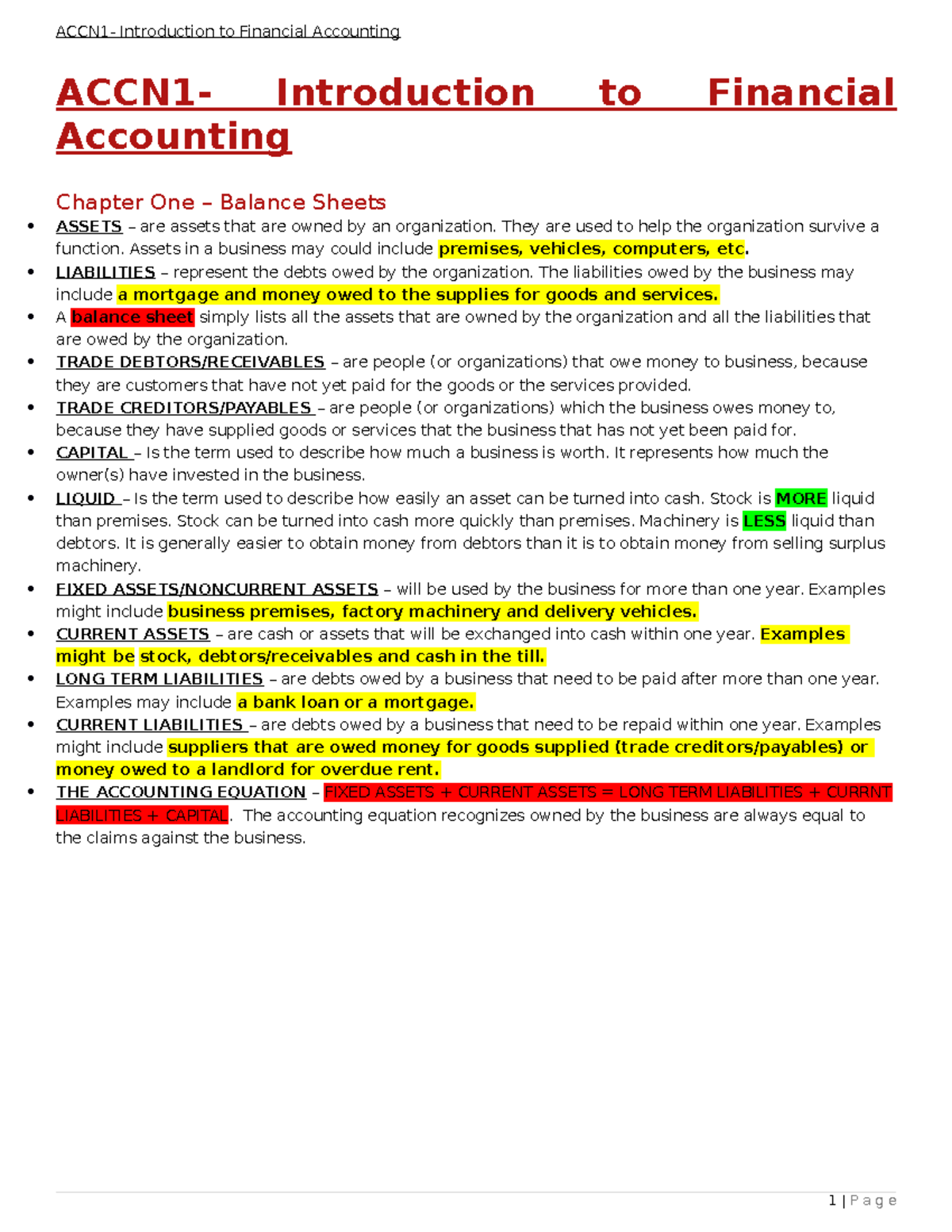 ACCN1 - Introduction to Financial Accounting - Revision Notes - ACCN1 ...