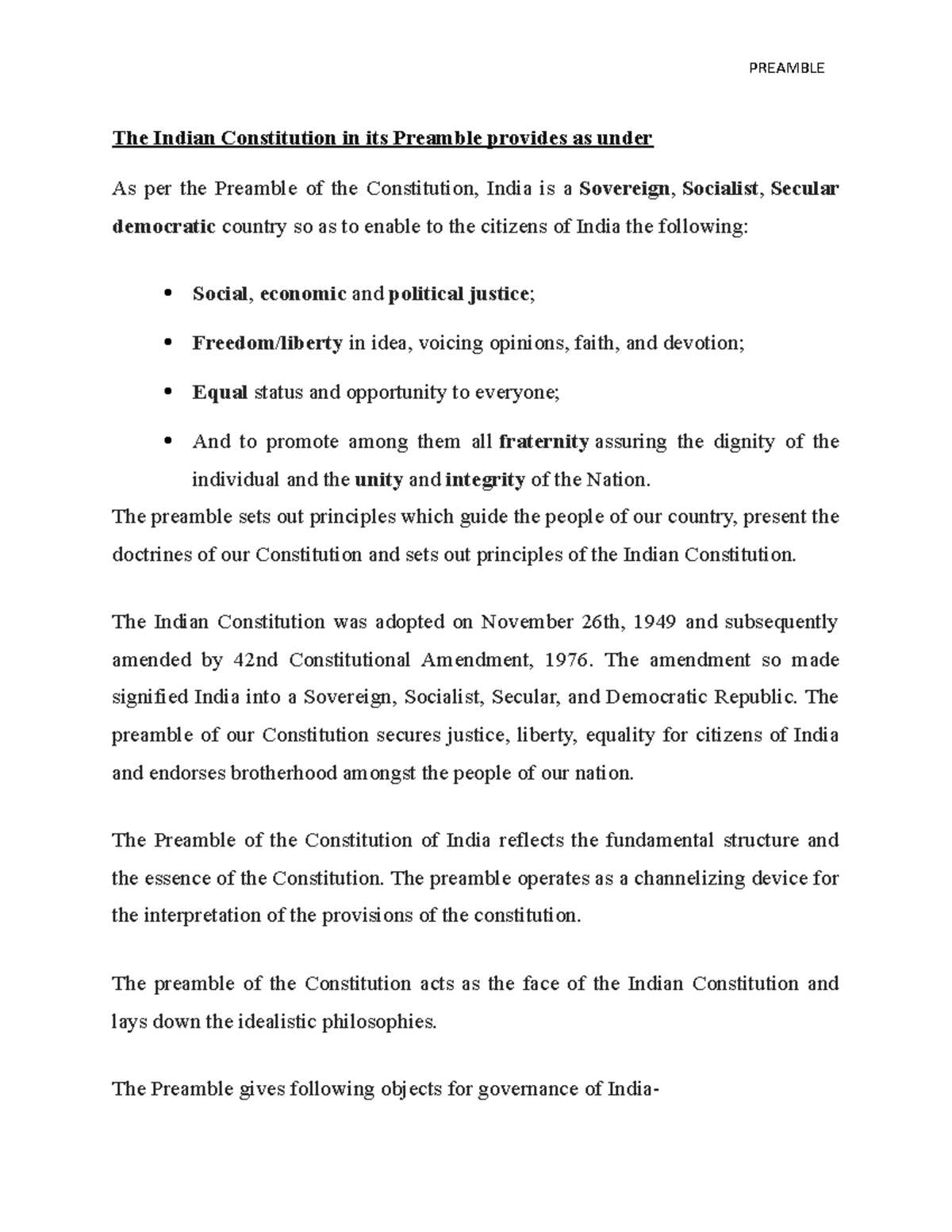 Preamble - The preamble sets out principles which guide the people of ...