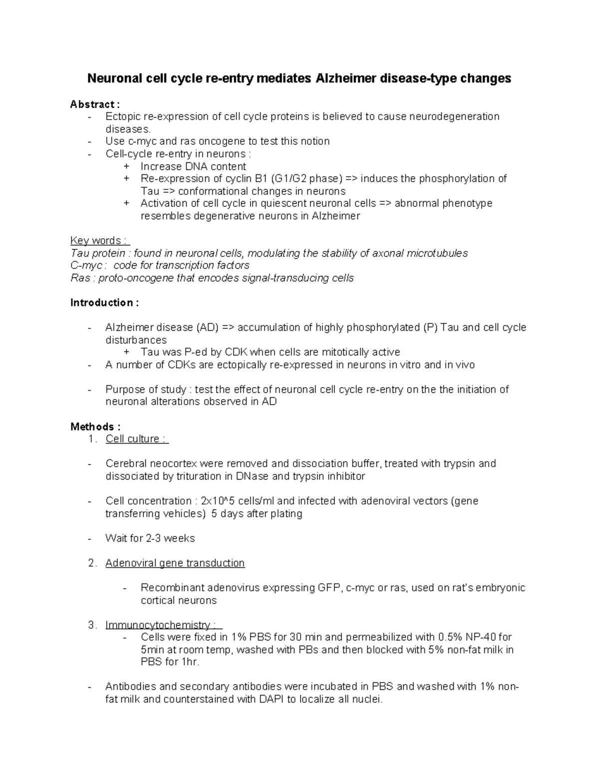 Neuronal cell cycle re-entry mediates Alzheimer disease-type changes ...