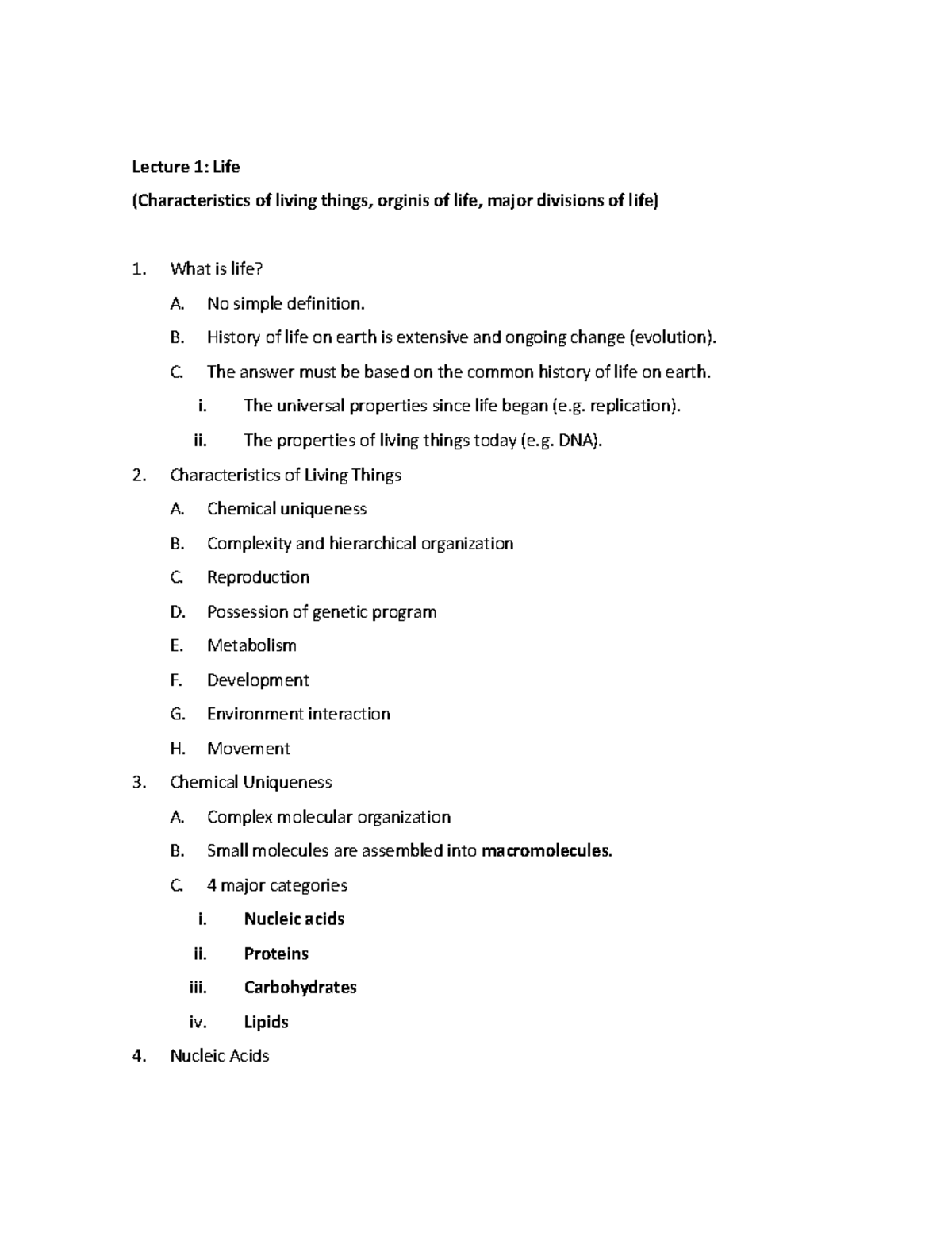 Characteristics of Living Things, Origins of Life, Major Divisions of ...