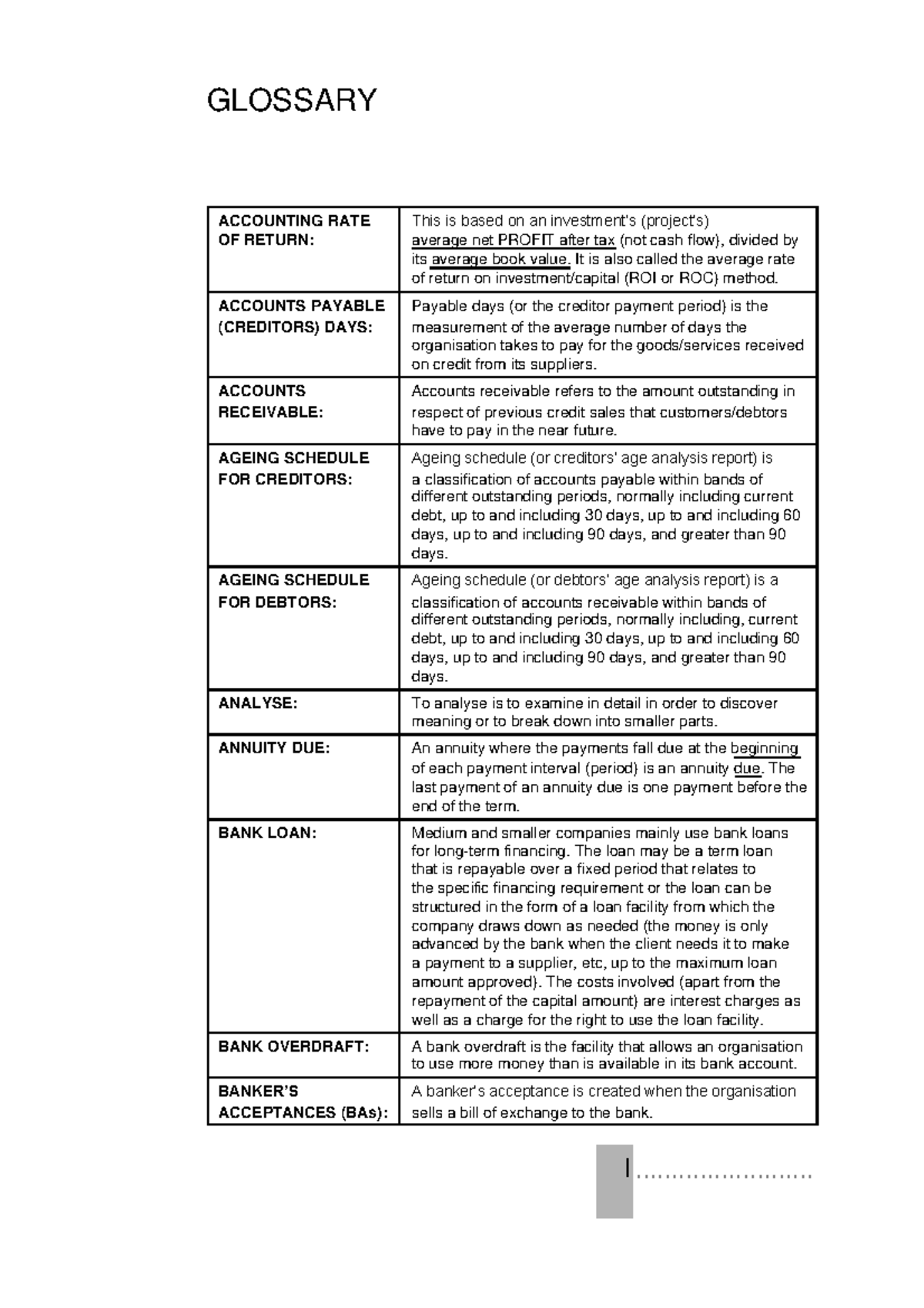 Lesson 12 Glossary AND Tables - GLOSSARY ACCOUNTING RATE This is based ...