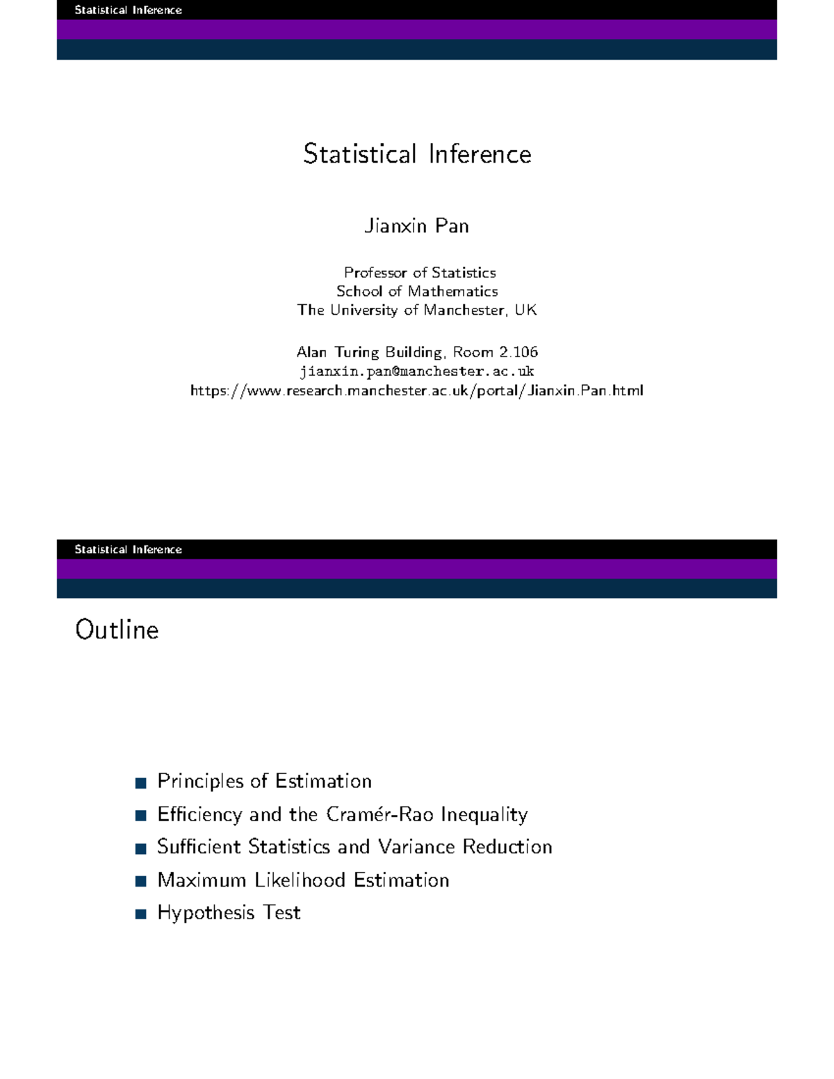 Statistical Inference Notes - Statistical Inference Jianxin Pan ...