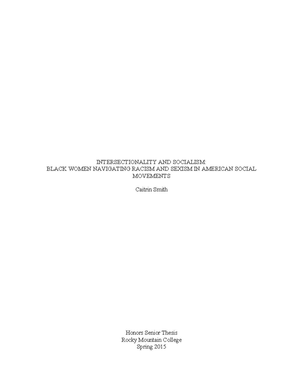 Smith-thesis - readings - INTERSECTIONALITY AND SOCIALISM: BLACK WOMEN ...