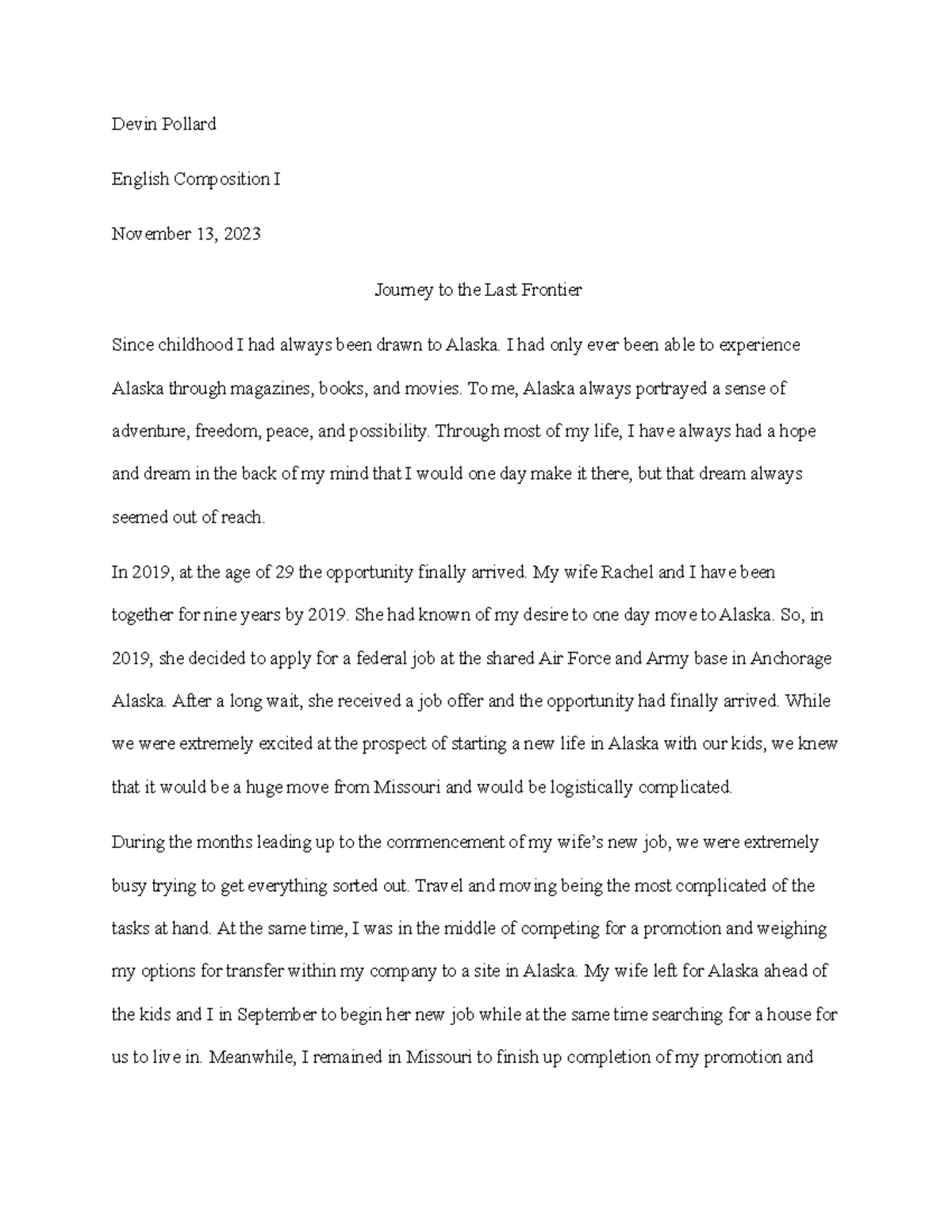 ENG comp 1 - Touchstone 1 Sophia - Devin Pollard English Composition I ...