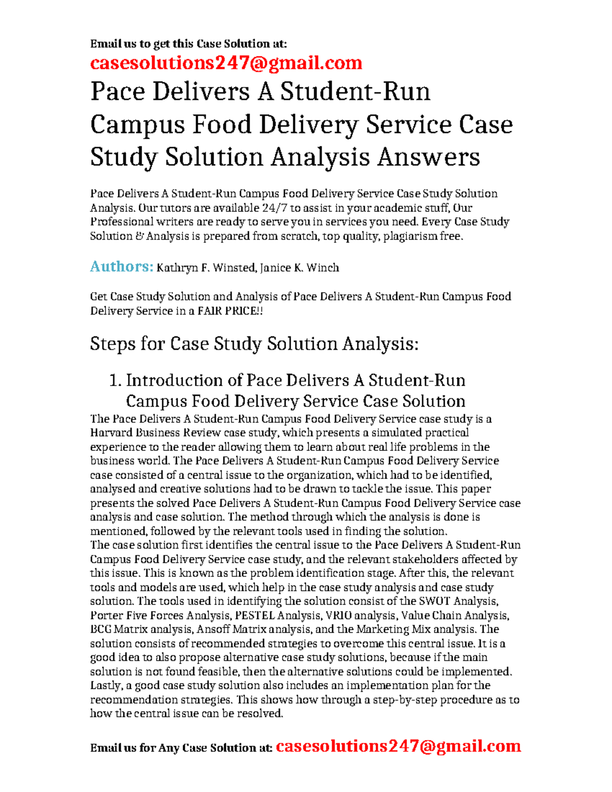 Case Solution Pace Delivers A Student-Run Campus Food Delivery Service ...