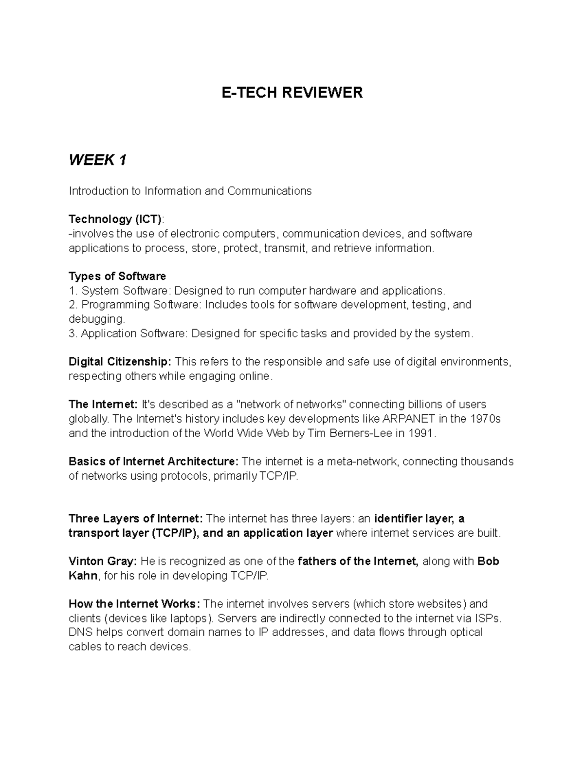 First-grading-reviewer - E-TECH REVIEWER WEEK 1 Introduction to ...