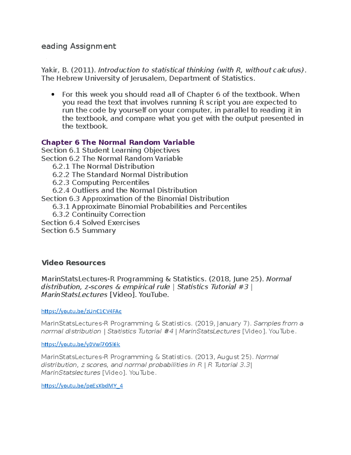 math 1201 Learning week 6 - eading Assignment Yakir, B. (2011 ...