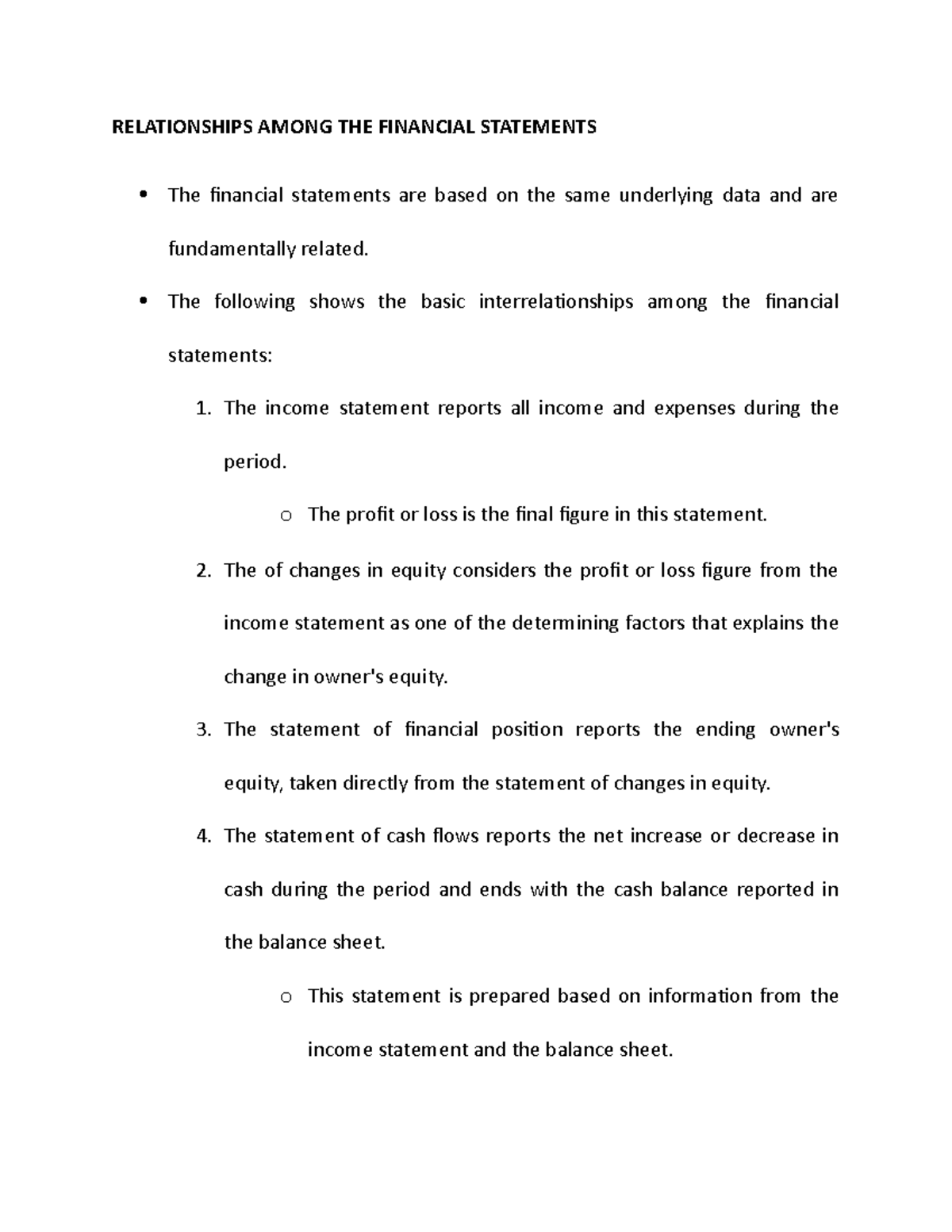 Relationships Among THE Financial Statements - RELATIONSHIPS AMONG THE ...