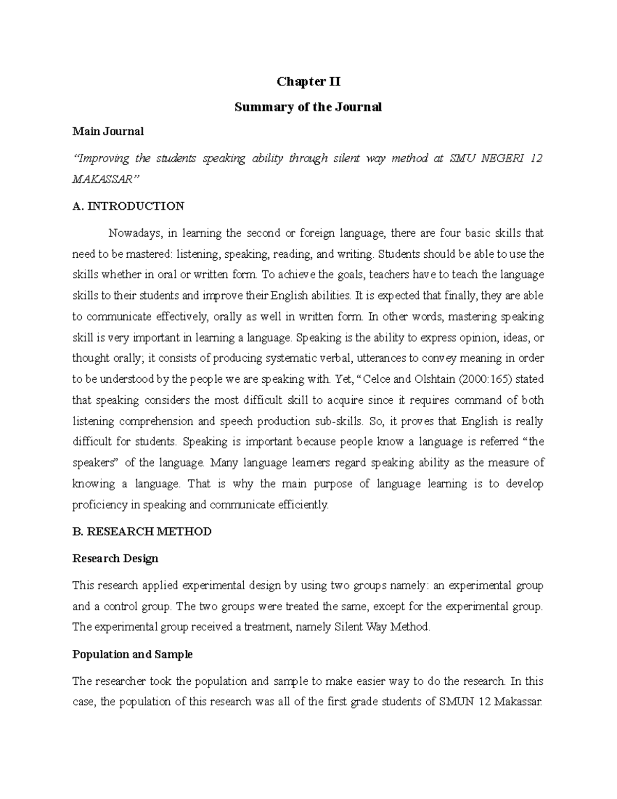 Chapter II Summary - Chapter II Summary of the Journal Main Journal ...