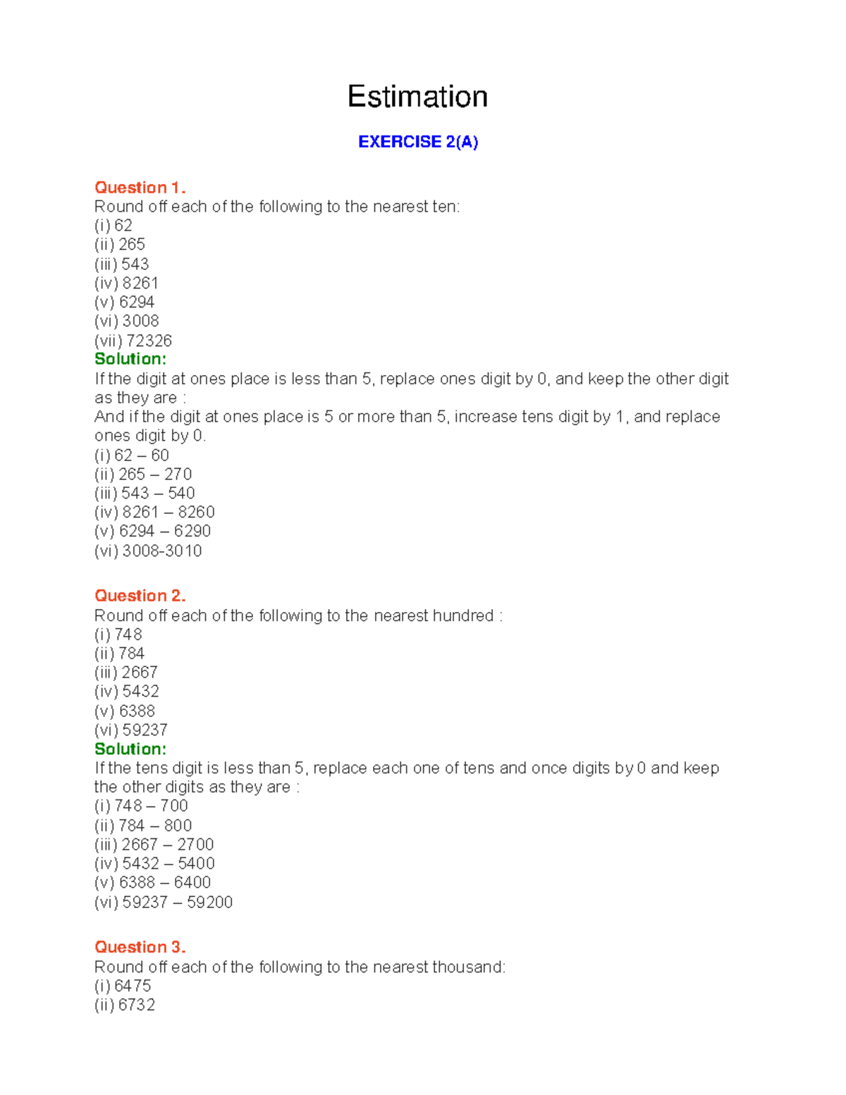 Estimation - notes - ncertbooksolutions EXERCISE 2(A) Question 1. Round ...