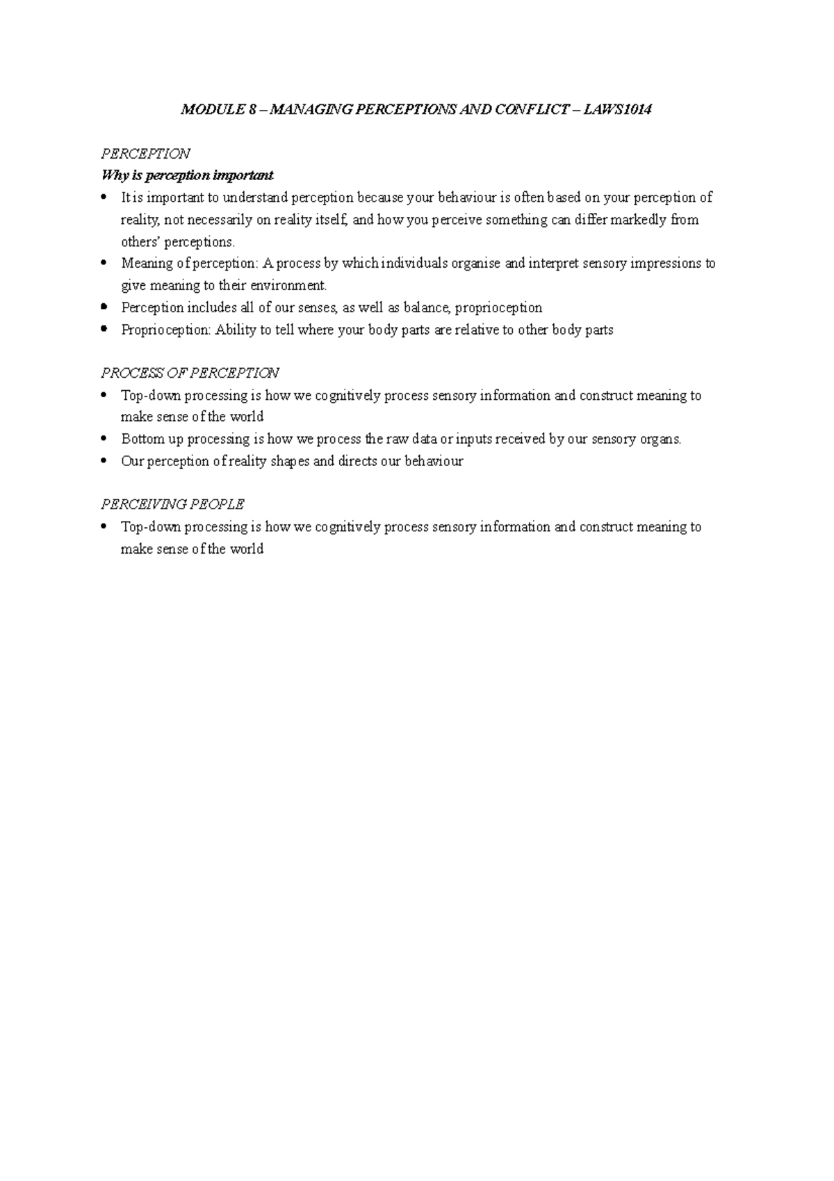Module 8 - BUSS2000 - MODULE 8 – MANAGING PERCEPTIONS AND CONFLICT ...