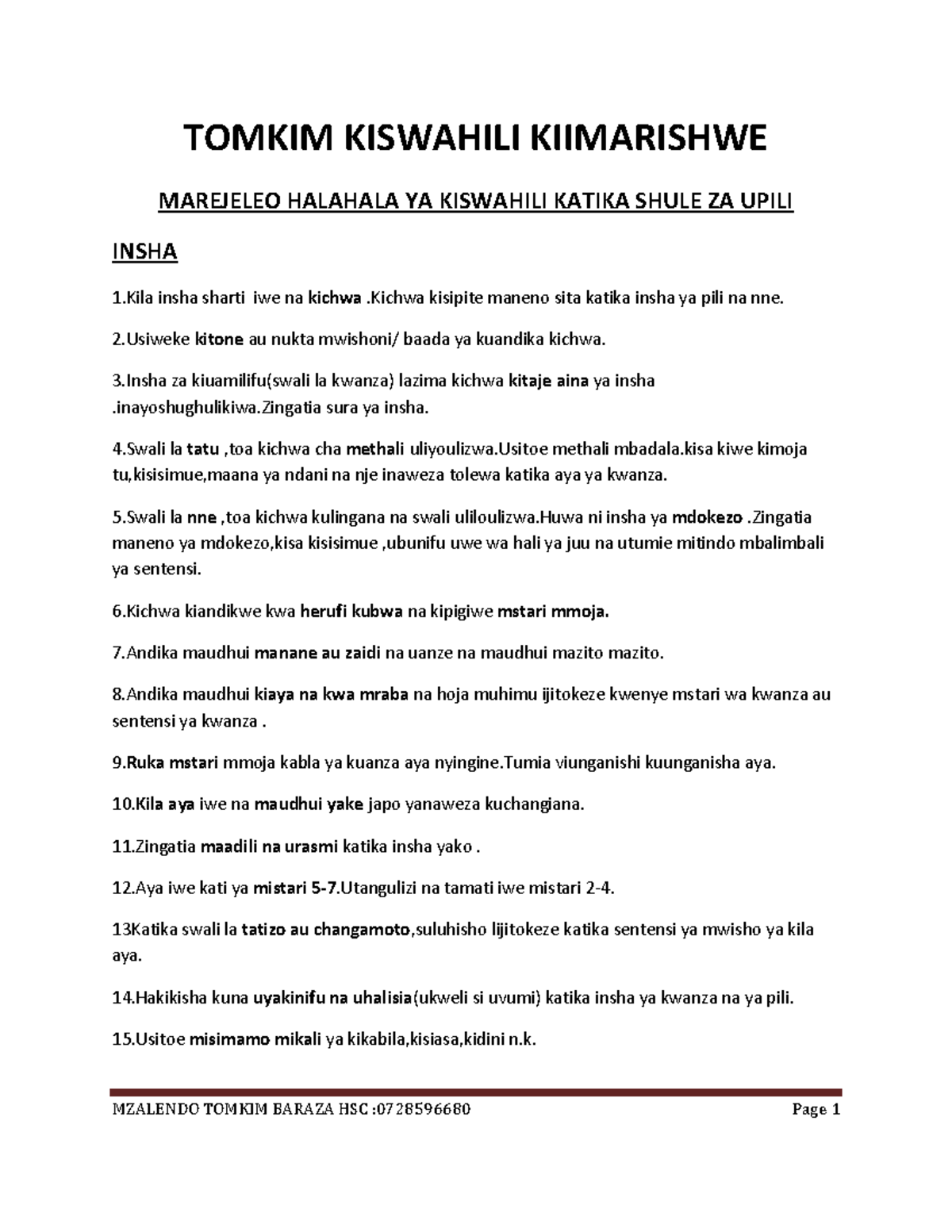 Kiswahili Mzalendo - TOMKIM KISWAHILI KIIMARISHWE MAREJELEO HALAHALA YA ...