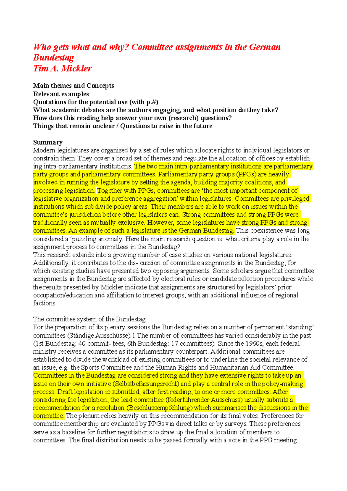 Summary of the Paper: Who gets what and why? Committee assignments in ...