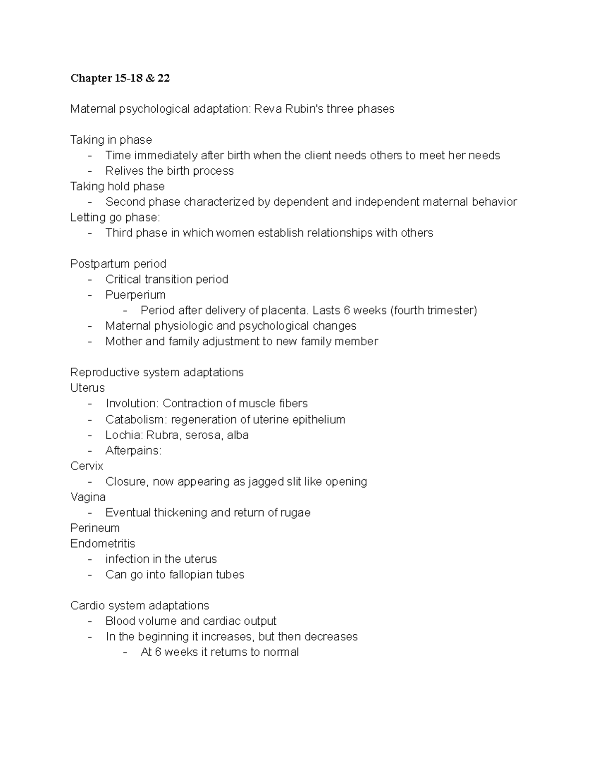 Maternity EXAM 3 Notes - Chapter 15-18 & 22 Maternal psychological ...