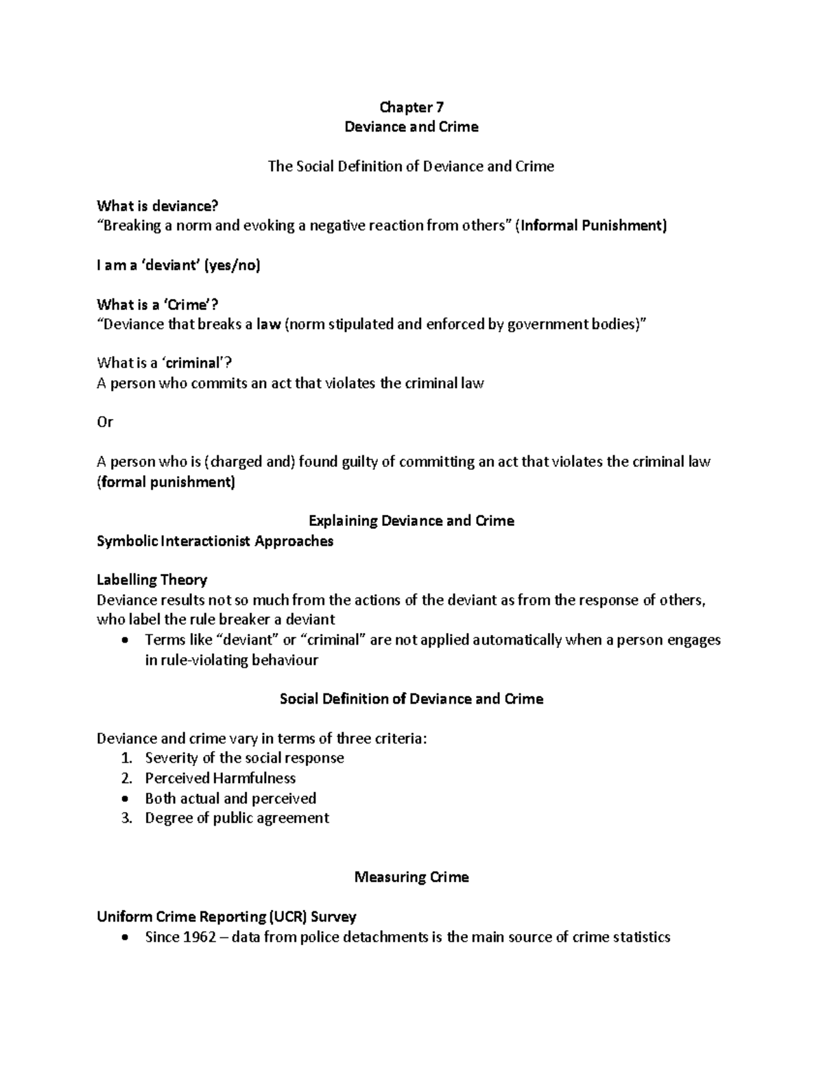 Sociology Notes - Semester 2 - Chapter 7 Deviance and Crime The Social ...