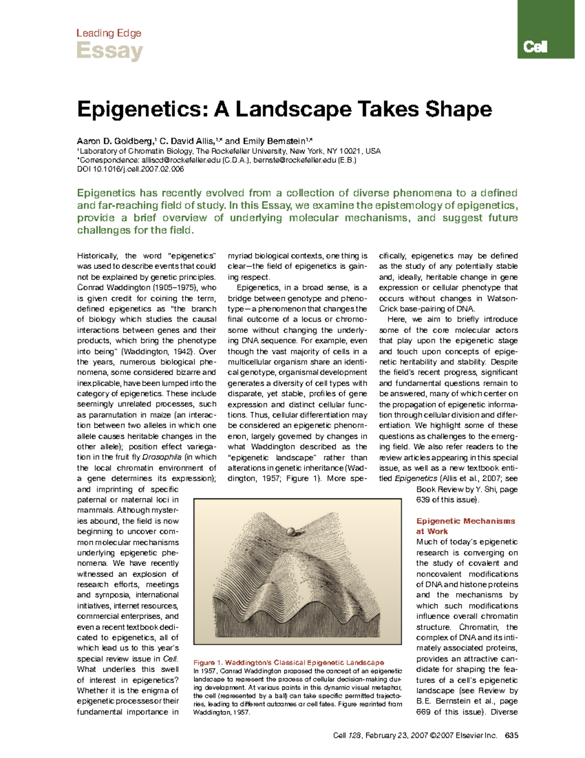 Lectura 4 Epigenetics A Landscape Takes Shape - Leading Edge Essay ...