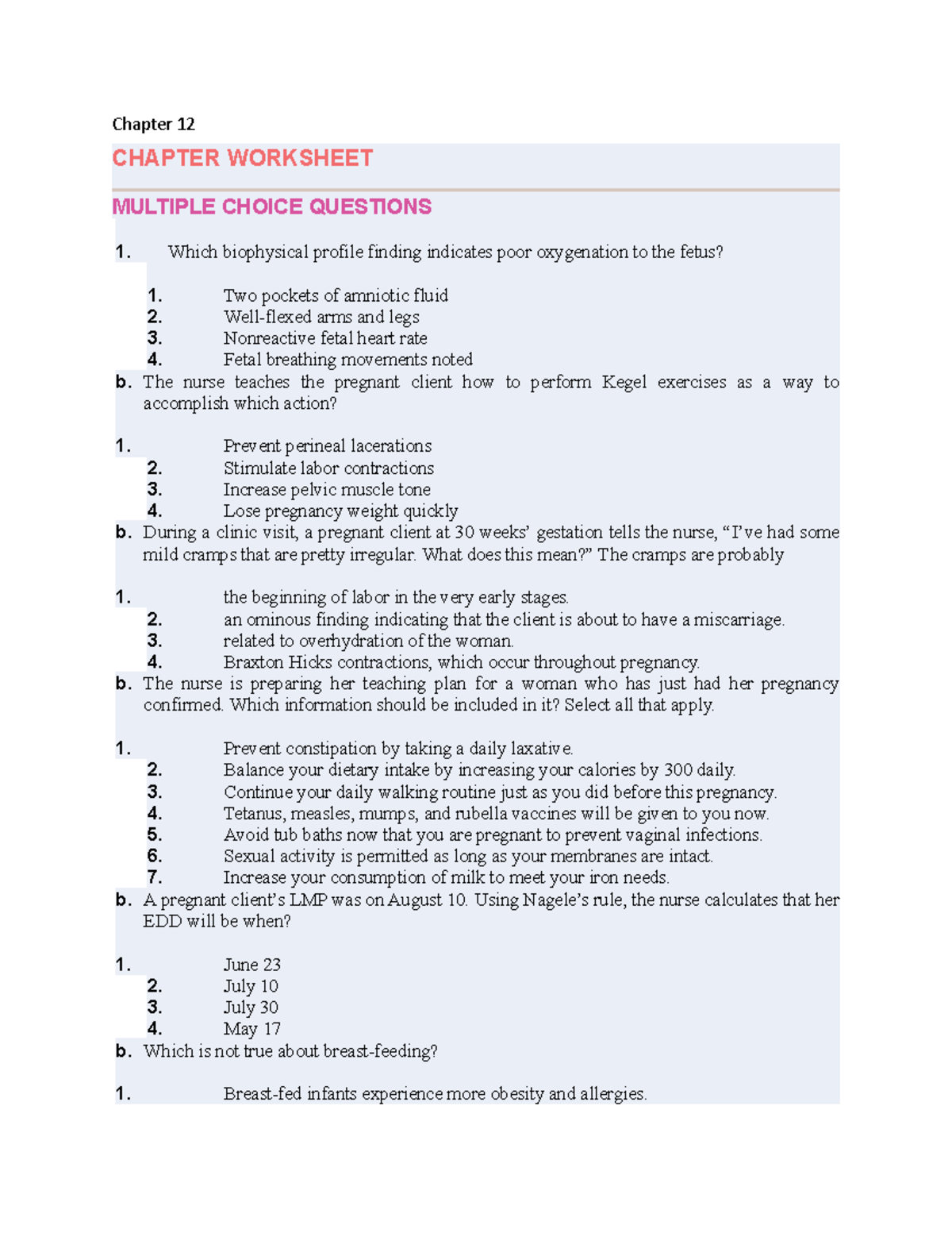 Chapter 12 - Chapter 12 CHAPTER WORKSHEET MULTIPLE CHOICE QUESTIONS ...