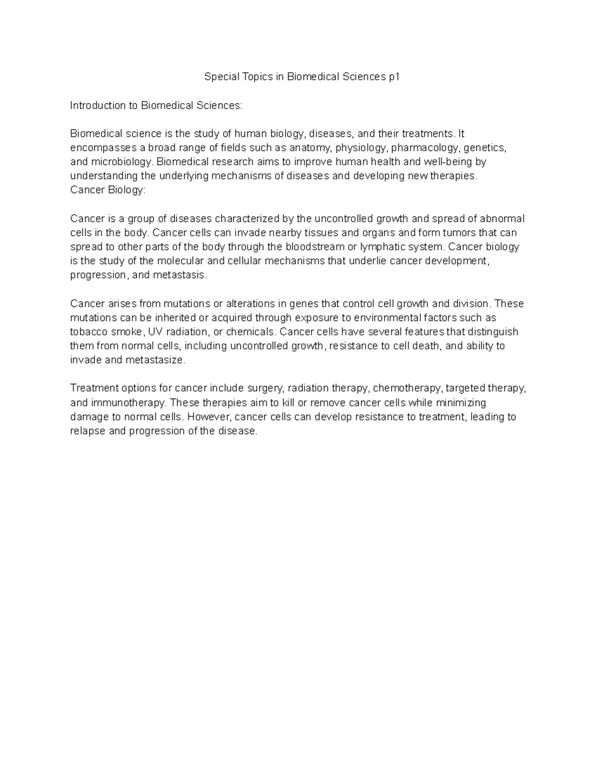 Special Topics in Biomedical Sciences p1 - Special Topics in Biomedical ...